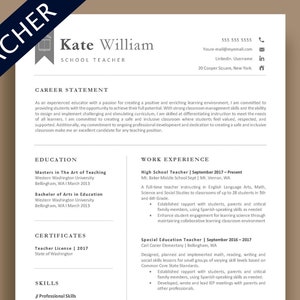 Teacher Resume Template, Primary CV Template, Middle School, High ...