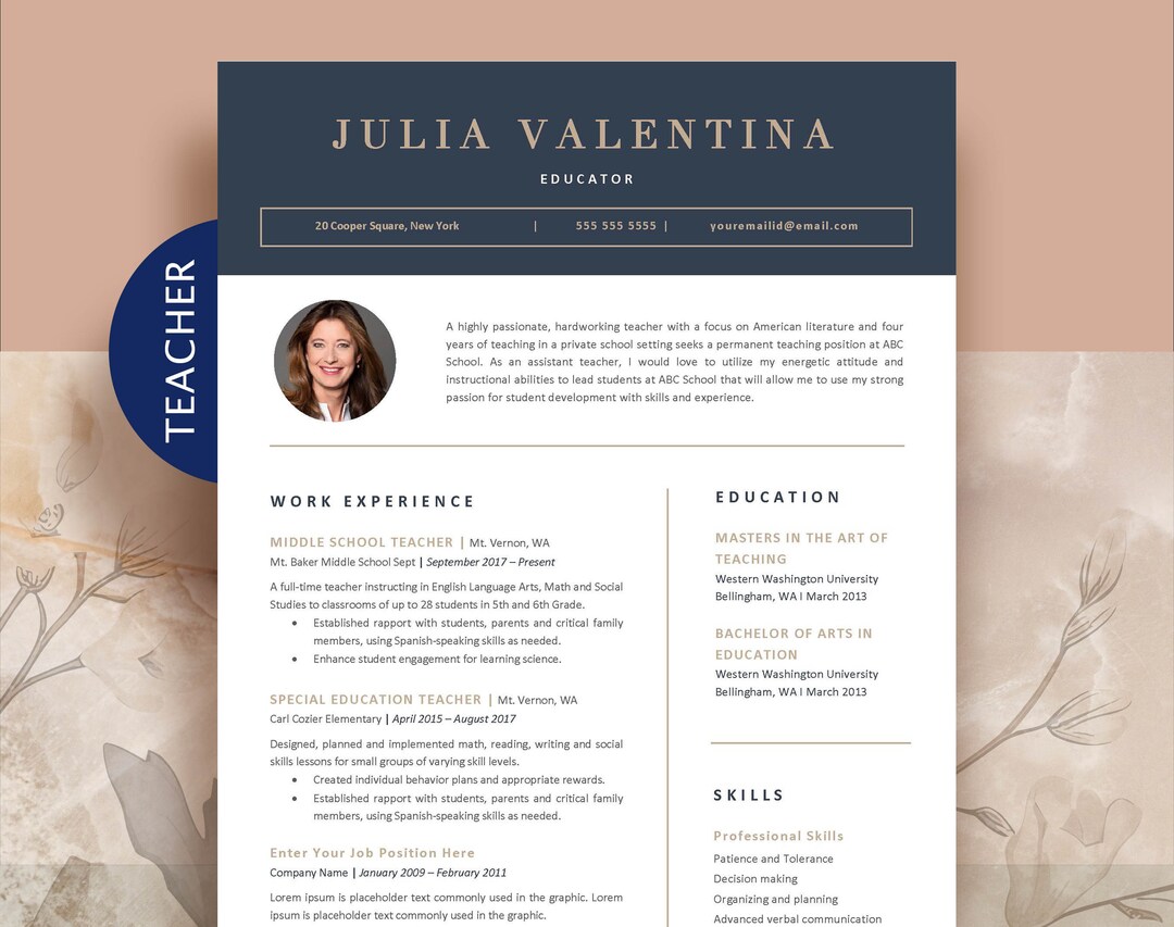 Teacher Resume Template, Elementary, Education Resume Word, Pages, CV ...