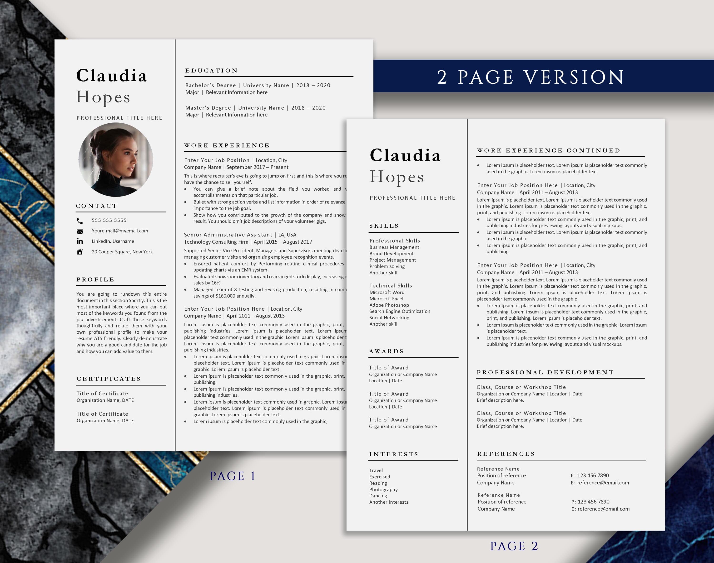 Resume Template With Photo Minimalist CV Template Picture - Etsy