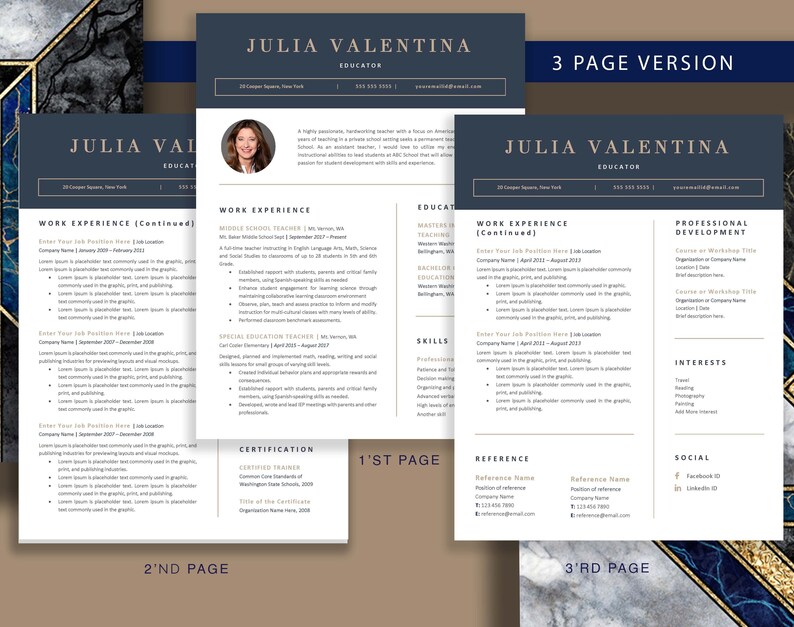 Teacher Resume Template, Elementary, Education Resume Word, Pages, CV ...