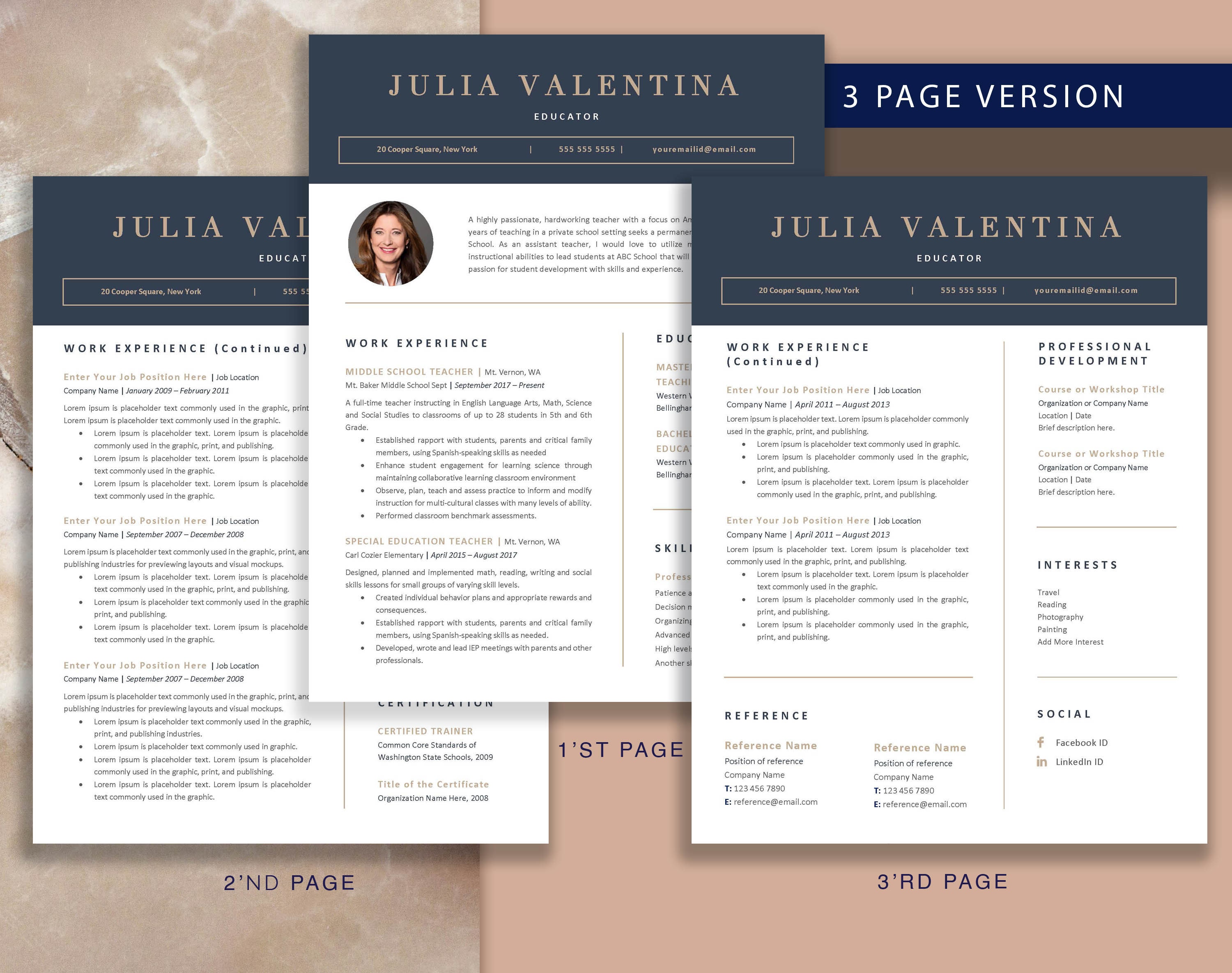 Teacher Resume Template, Elementary, Education Resume Word, Pages, CV ...
