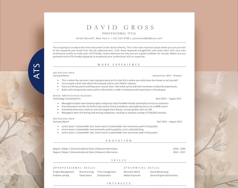 ATS Resume Template, CV Template, Applicant Tracking System Compatible ...