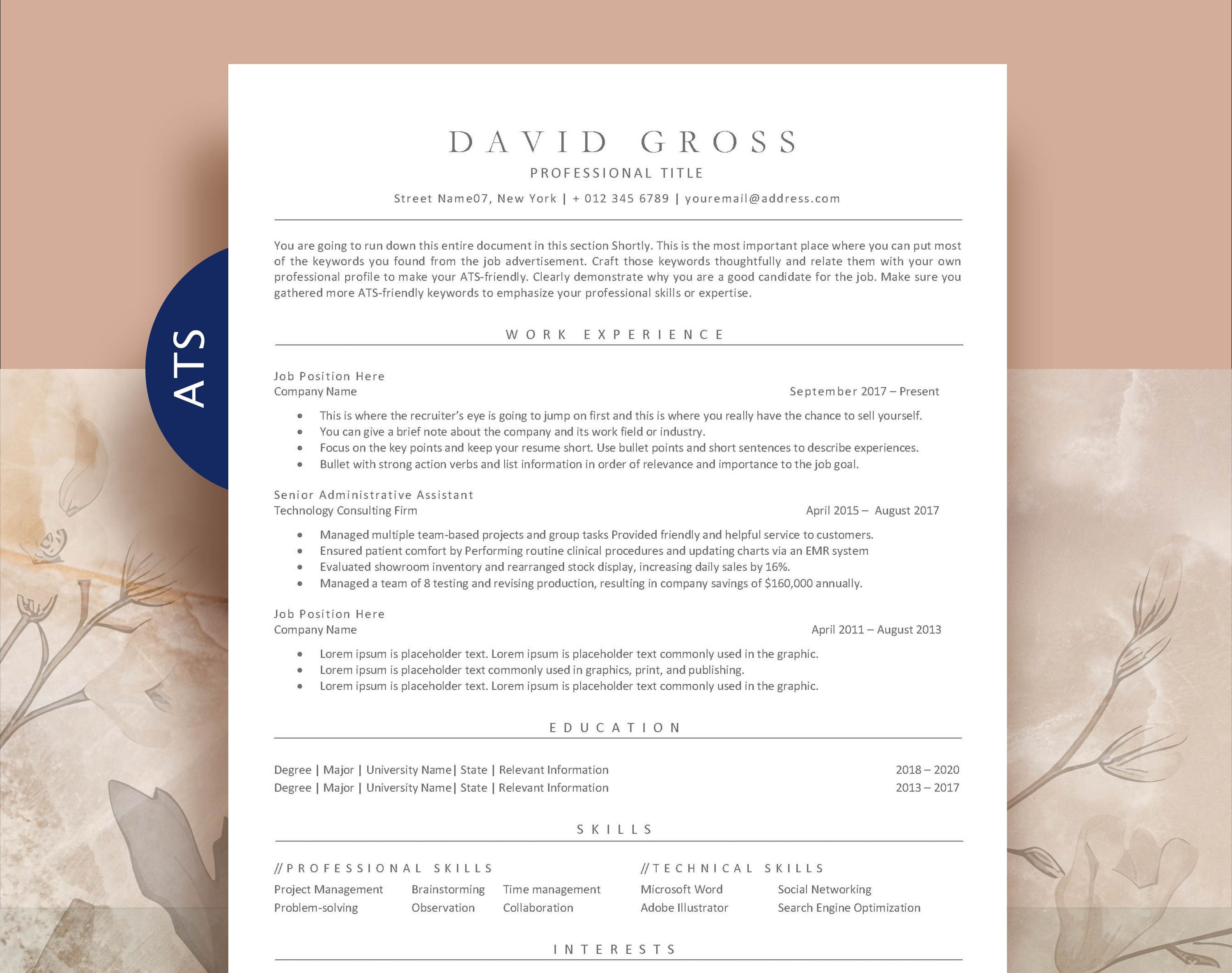 ATS Resume Template, CV Template, Applicant Tracking System Compatible ...