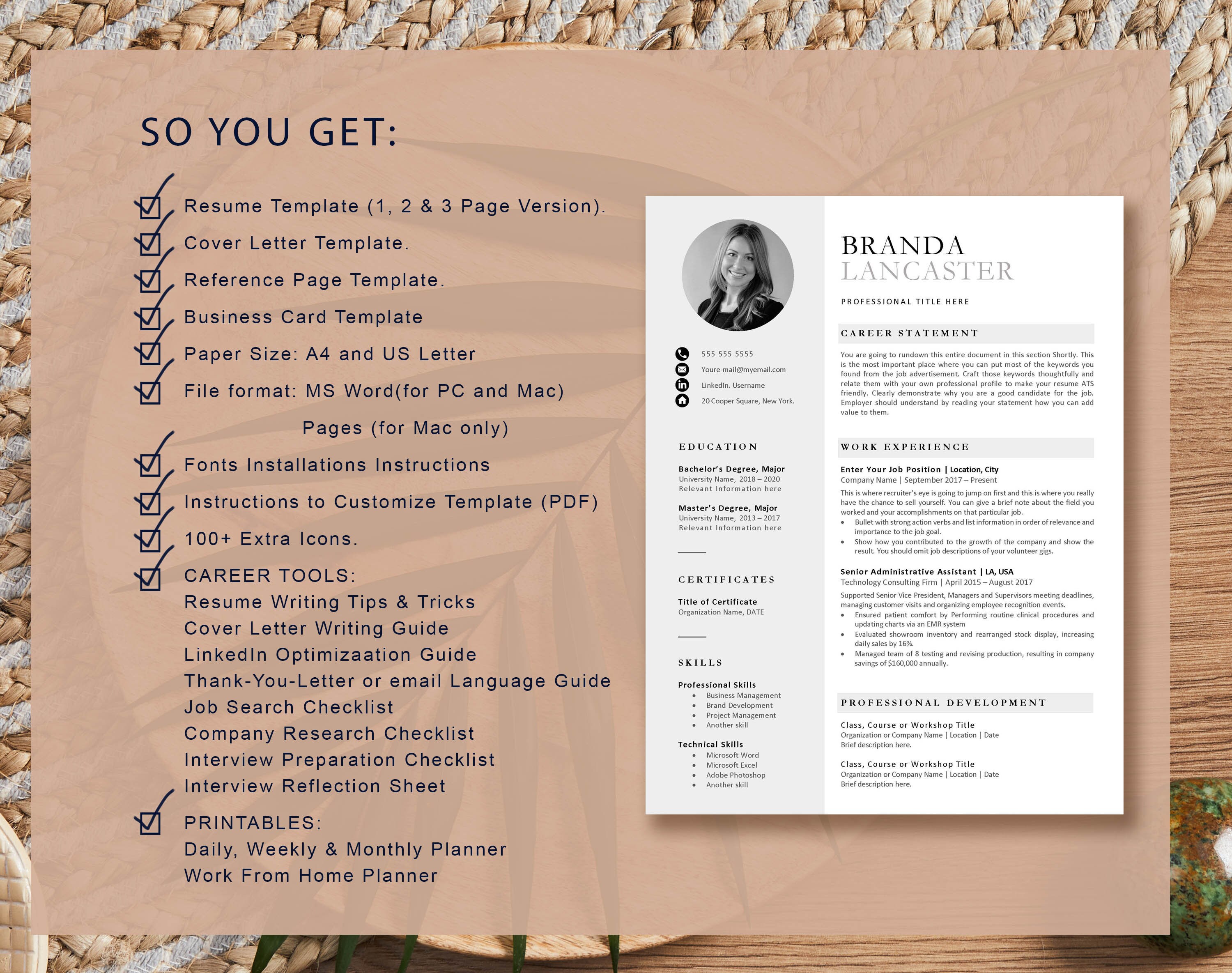 Executive Resume Template Word Pages, CV Template, Curriculum Vita ...