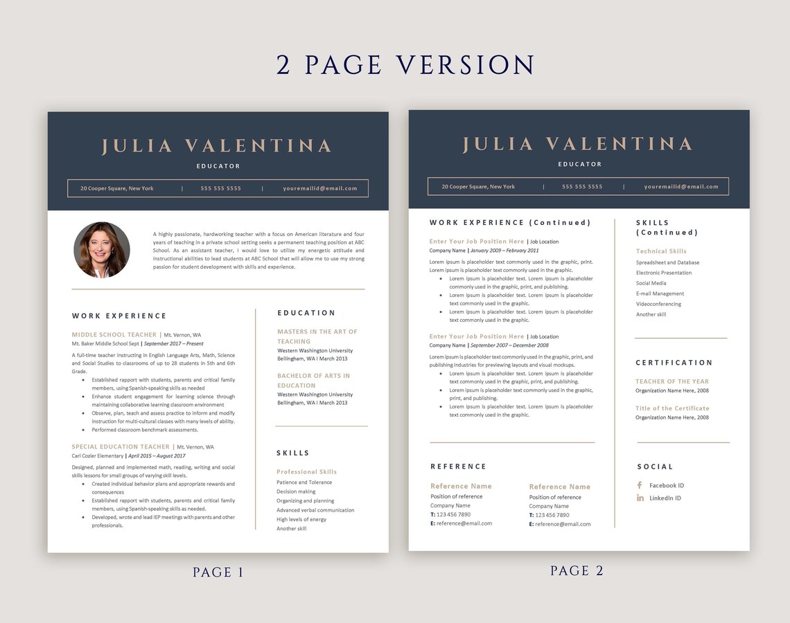 Teacher resume template Elementary Education resume word CV | Etsy