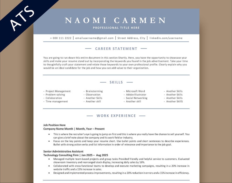 CV Template ATS Friendly, Resume Template Word, Pages, Google Docs ...