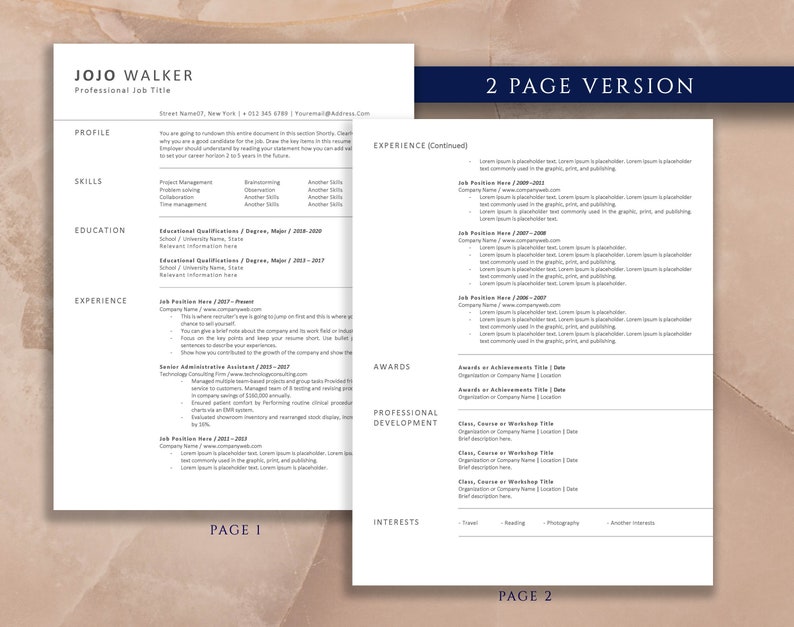 ATS Friendly Resume Template, Word, Mac Pages, Google Docs, Two Column ...