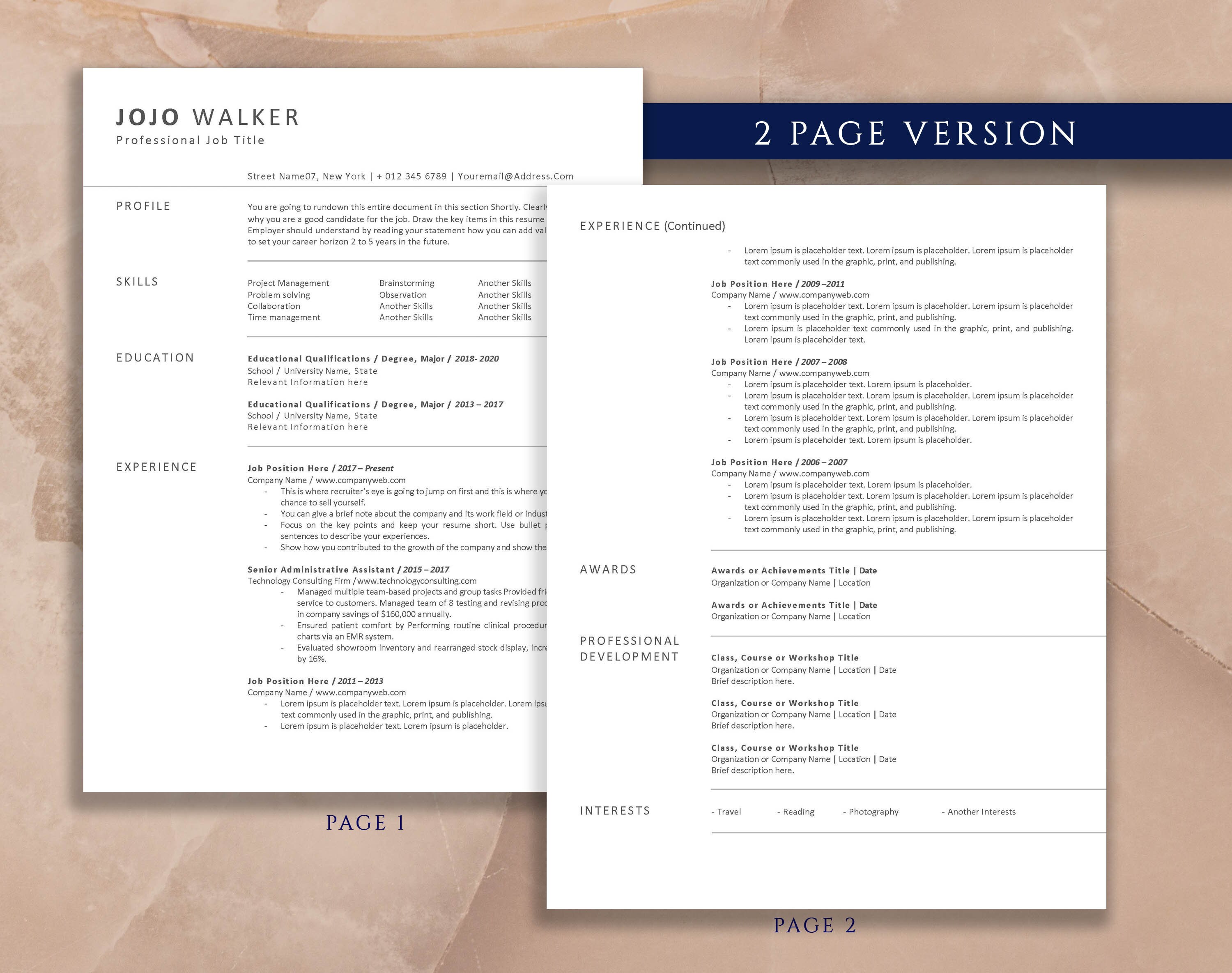 ATS Friendly Resume Template, Word, Mac Pages, Google Docs, Two Column ...