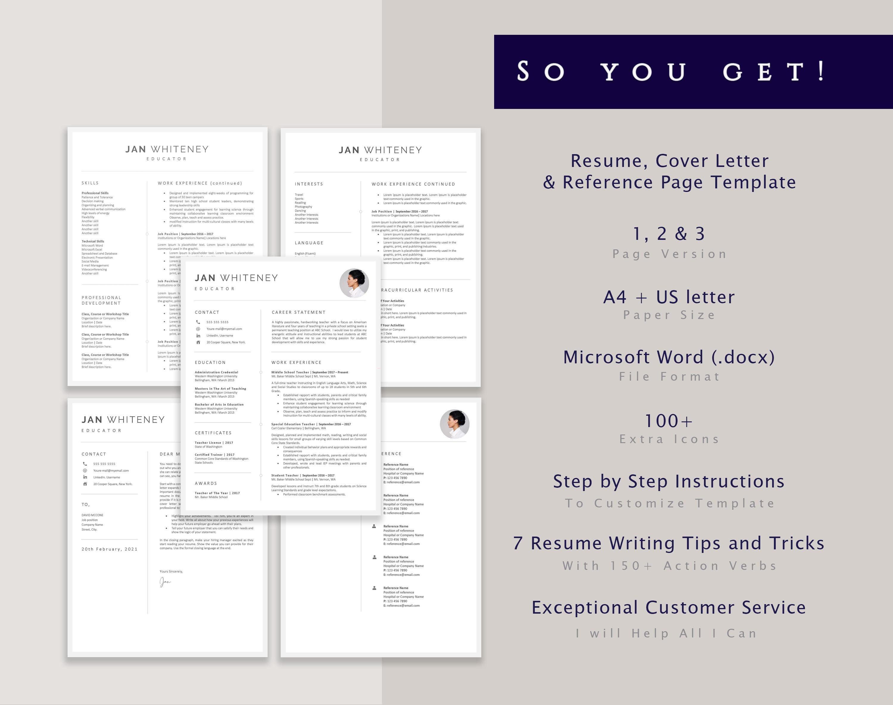 Teacher Resume Template With Picture Grad School Resume High - Etsy ...