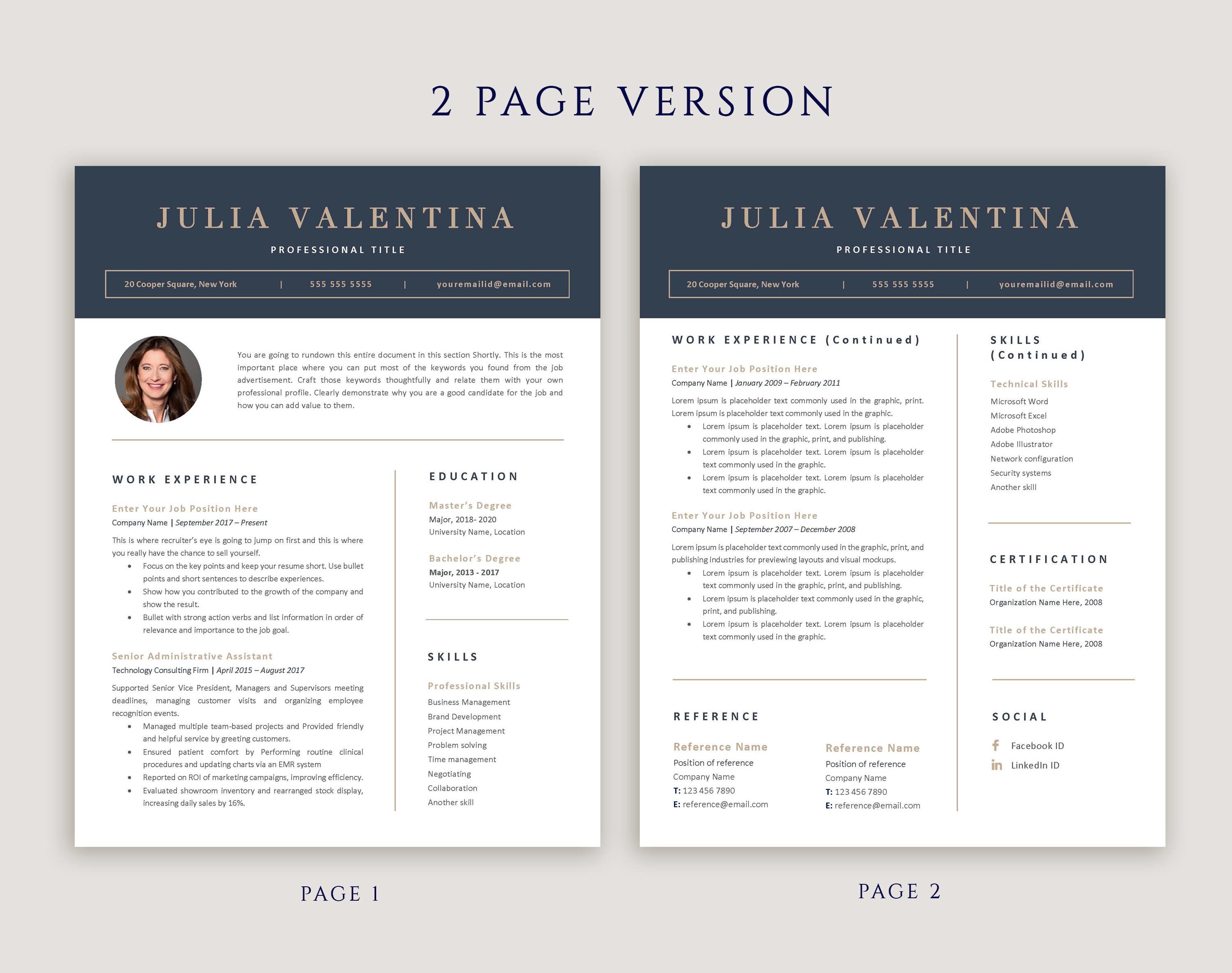 CV Template Word Pages Professional Resume Templates Modern | Etsy ...