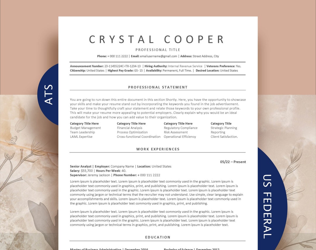 Resume Template ATS, Federal Resume USA Jobs, ATS Friendly Resume ...