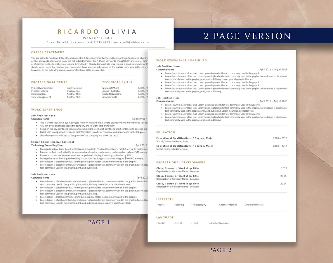 ATS Resume Template, Modern CV Template, Resume Templates Word ...