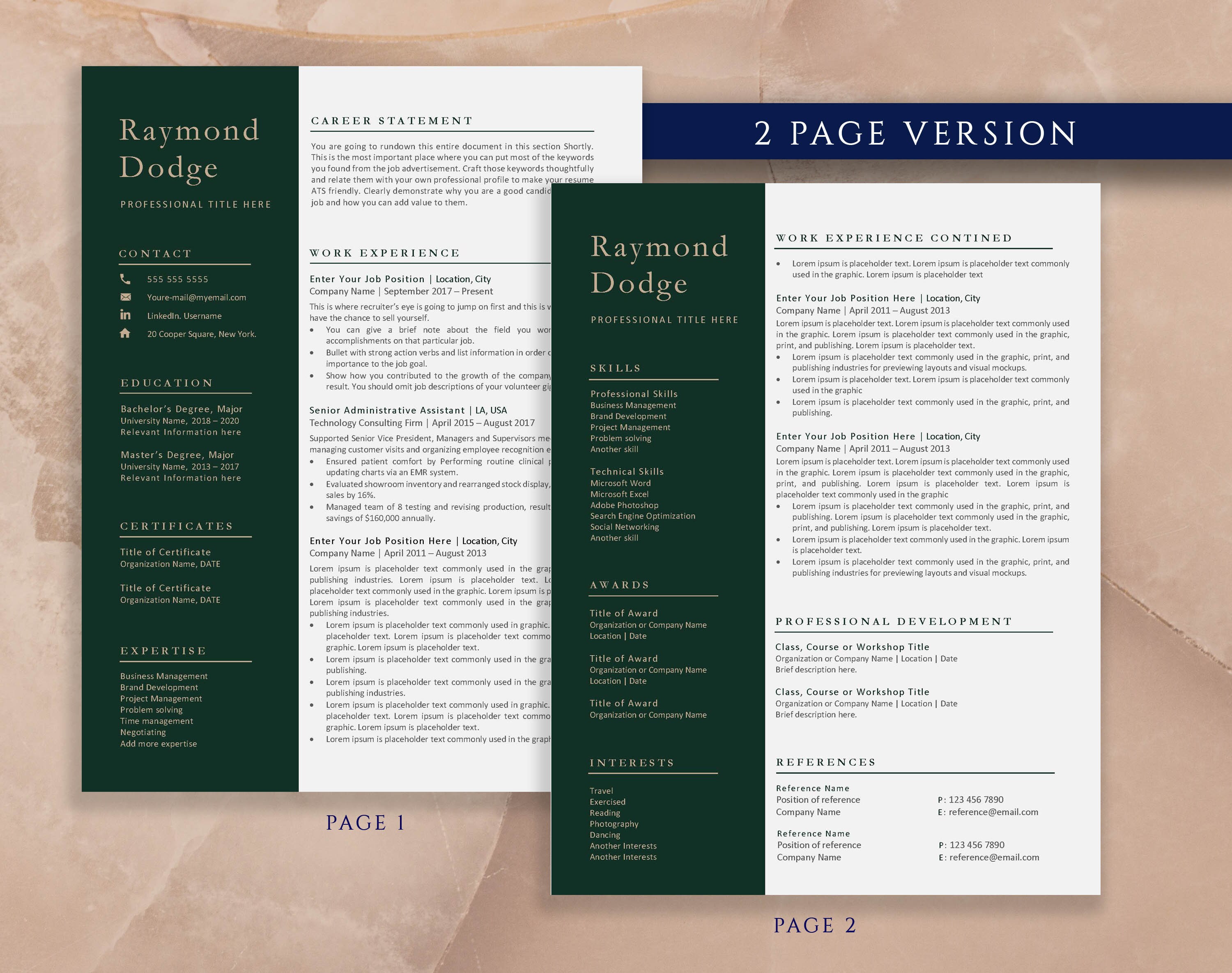 Modern Resume Template Pages Word, Professional CV Template, Creative ...