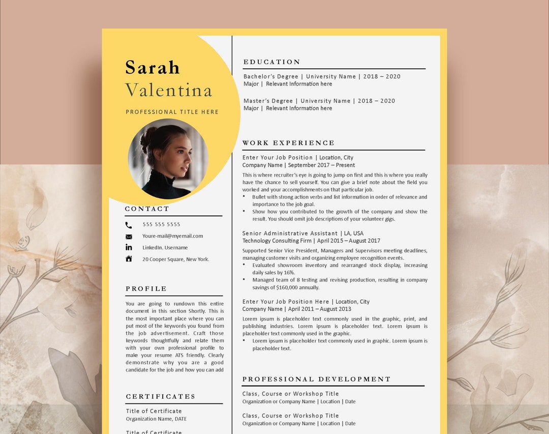 Creative Resume Template With Photo, Word Pages, CV Template, Modern ...