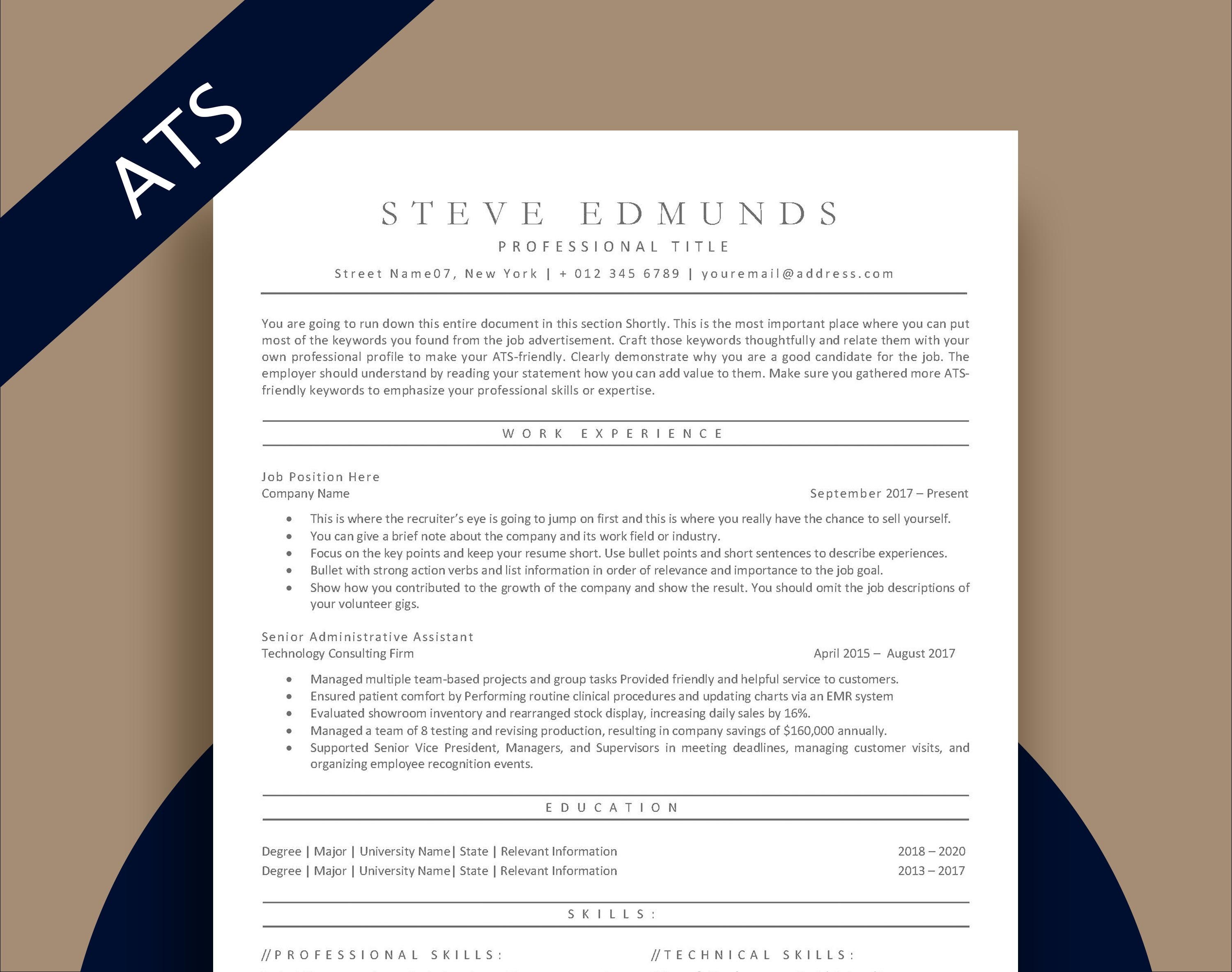 Professional Resume Template ATS Friendly, Simple Resume Template ...