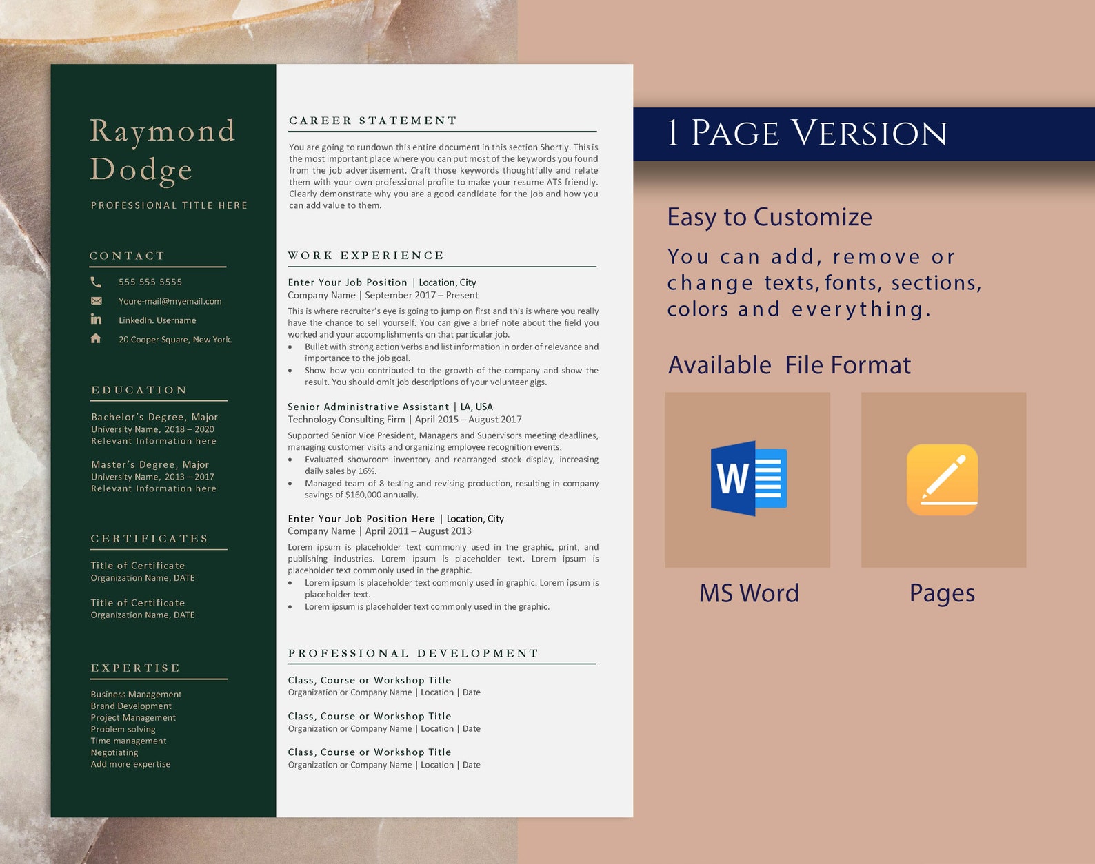 Modern Resume Template Pages Word, Professional CV Template, Creative ...