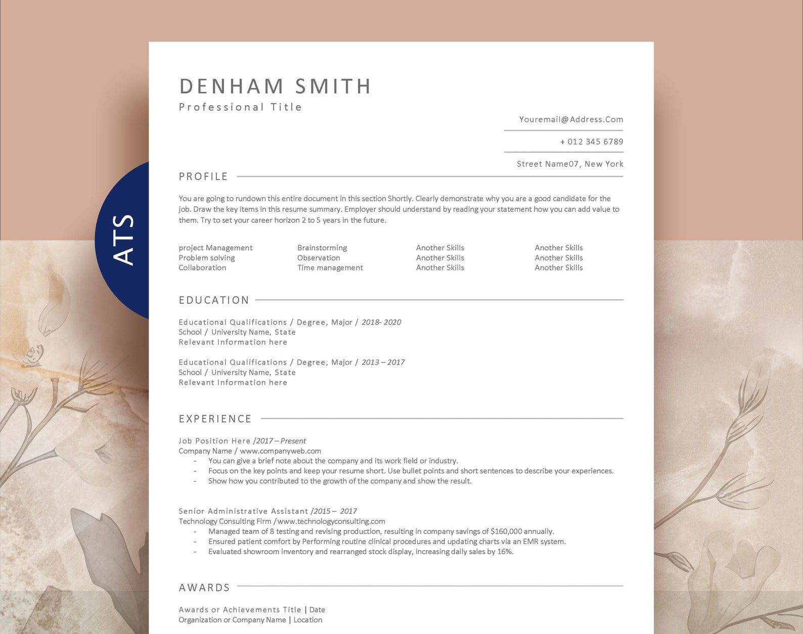 ATS Resume Template Google Docs, Word, Pages, Resume Template, ATS ...