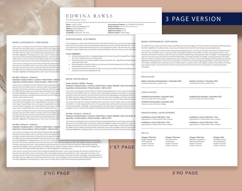 Federal Resume CV Template ATS, Usa Jobs Professional Resume, Resume ...