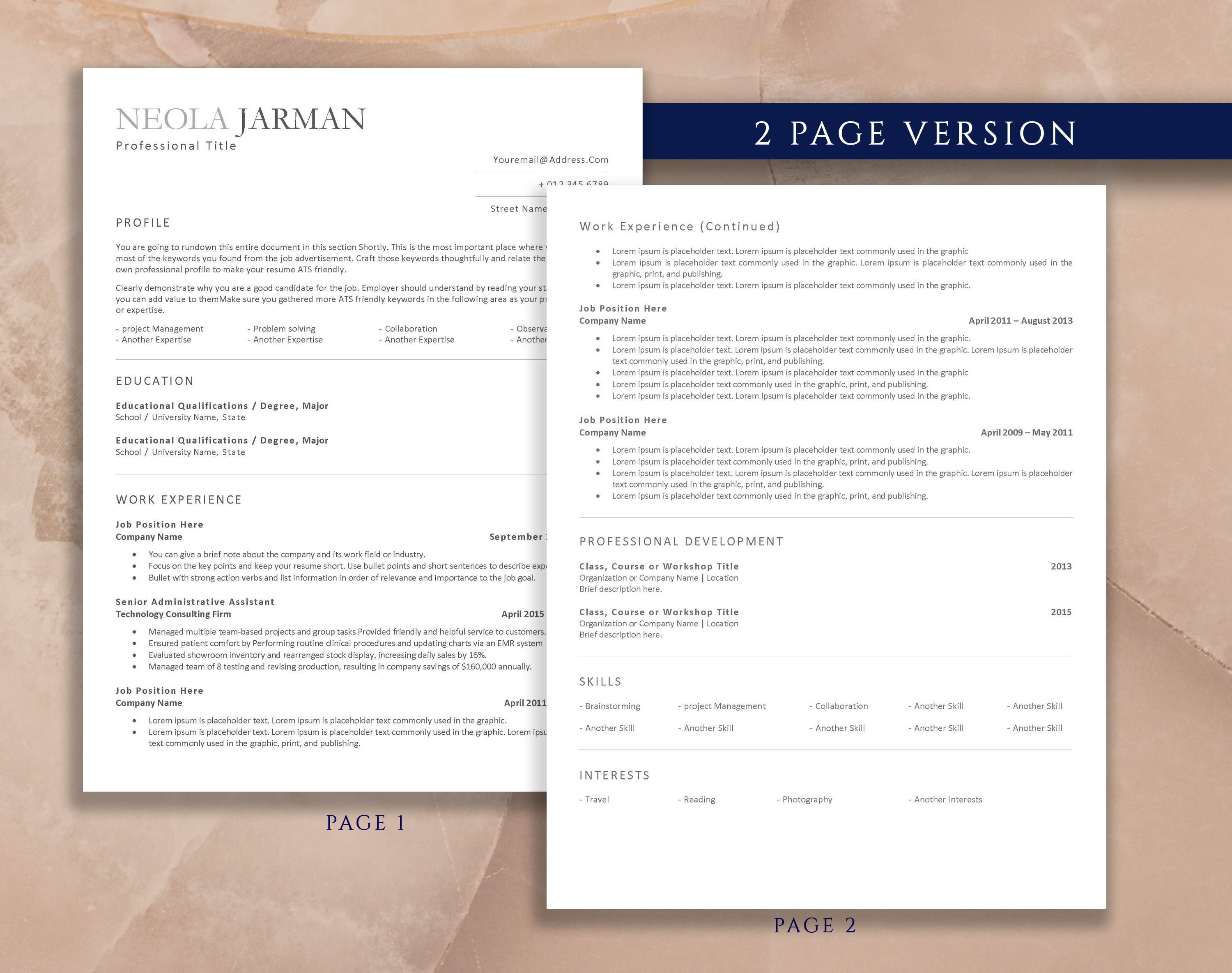 ATS Friendly Resume Template, Professional CV Templates, Executive ...