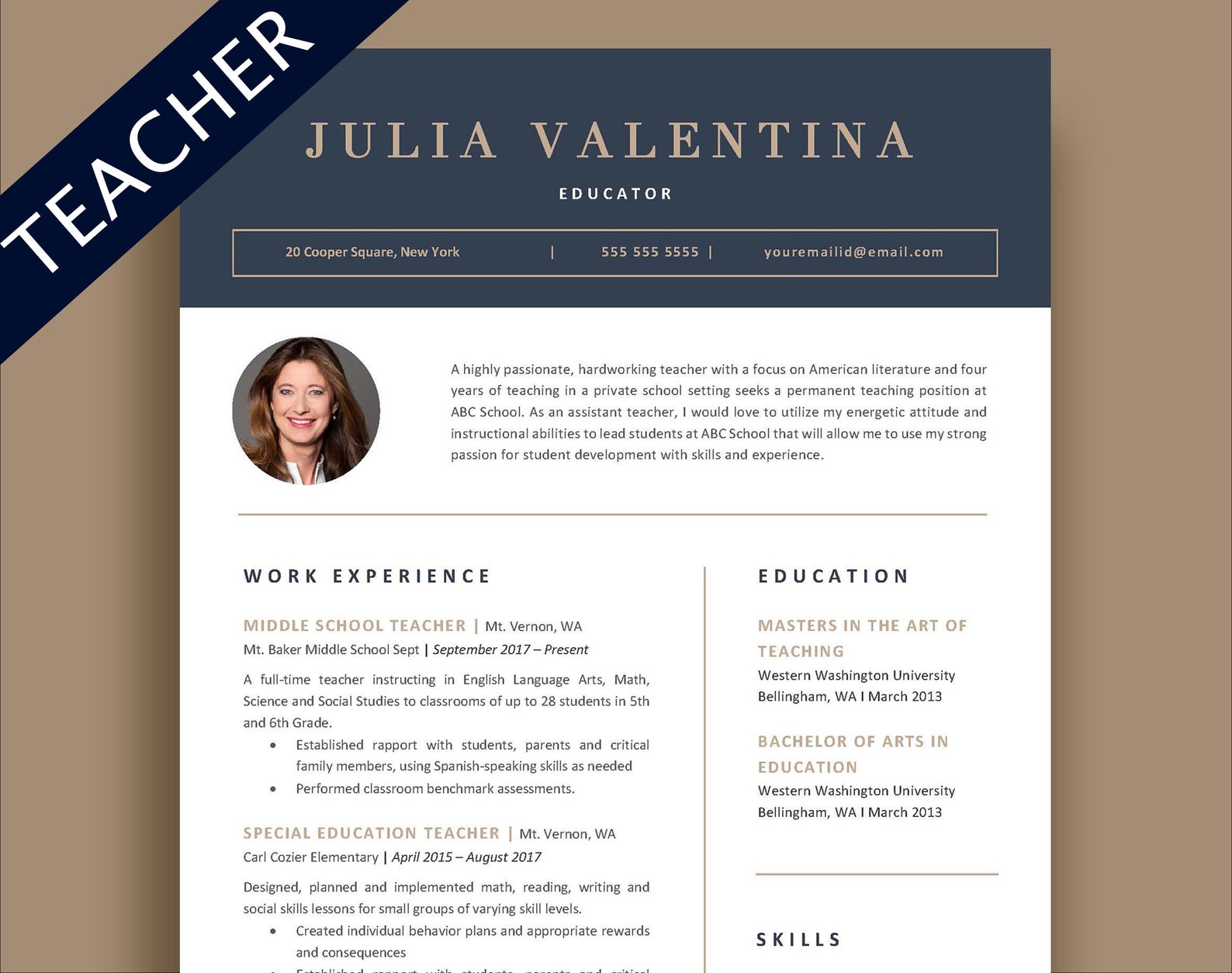 Teacher Resume Template, Elementary, Education Resume Word, Pages, CV ...