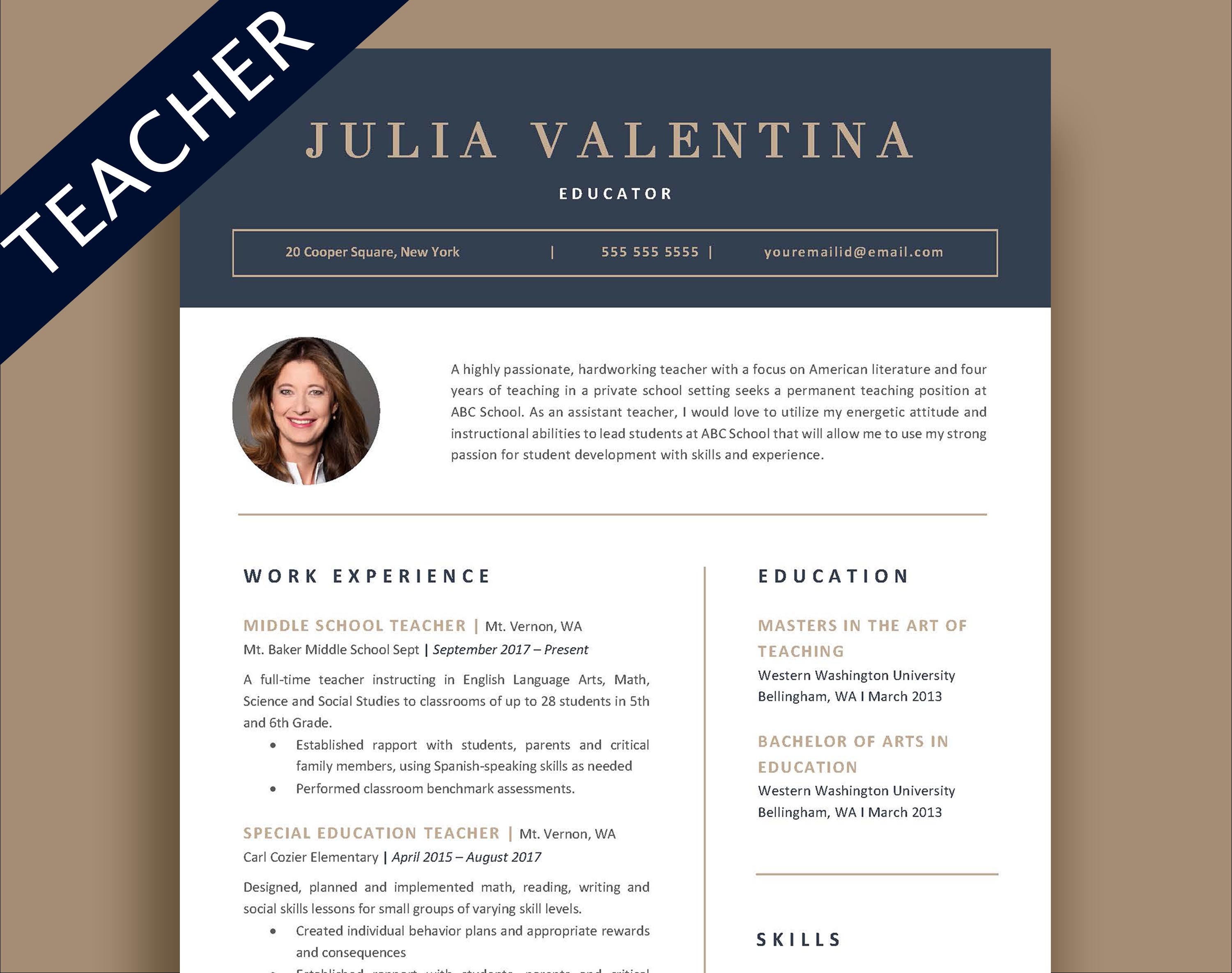 Teacher Resume Template, Elementary, Education Resume Word, Pages, CV ...