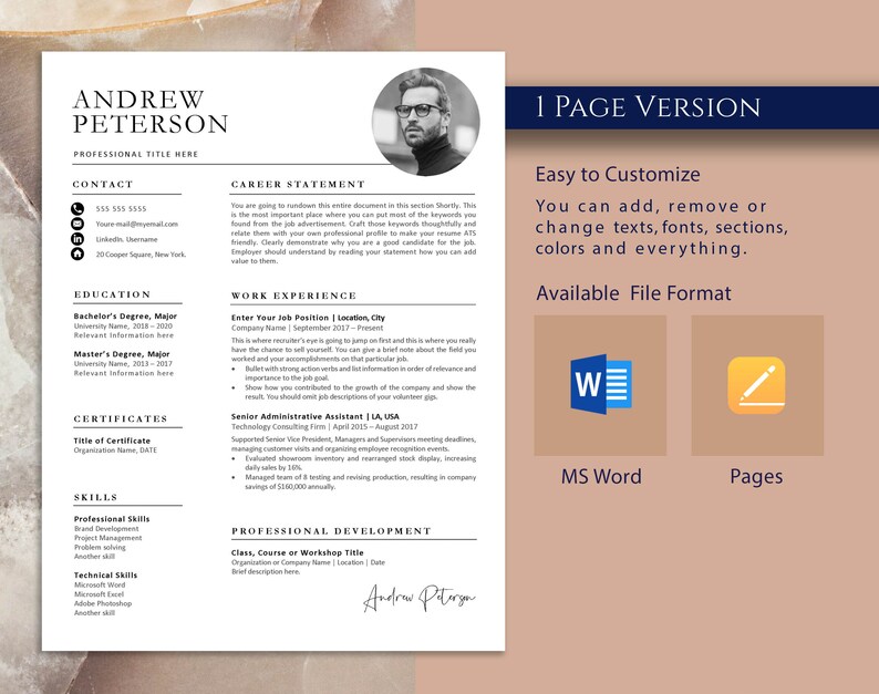 Minimalist Clean Professional Resume Template for Marketing Executive ...