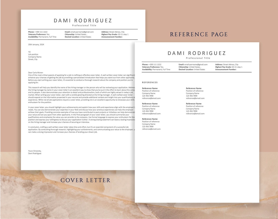 Federal Resume Template Professional, ATS Resume Template Word, Pages ...