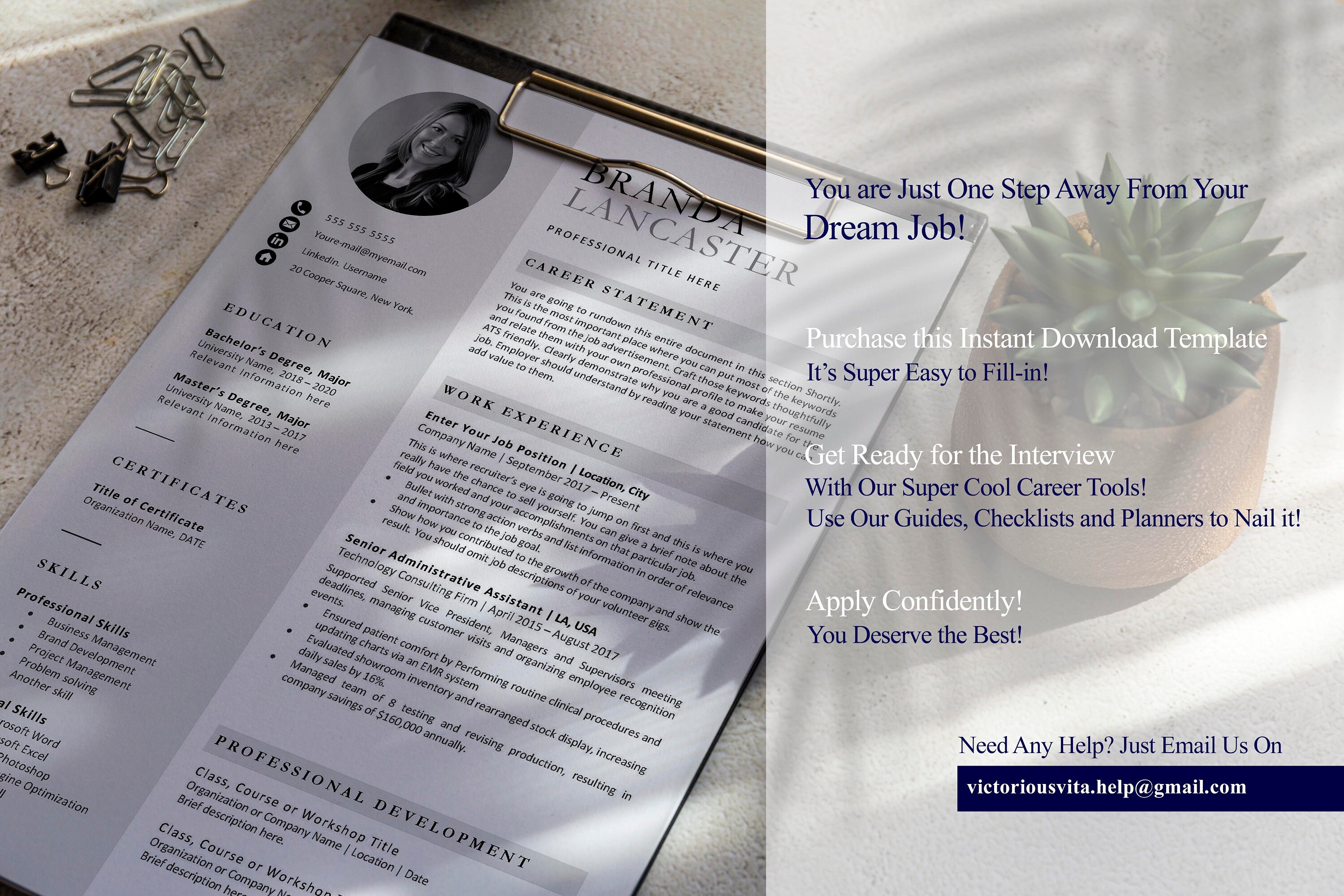 Executive Resume Template Word Pages, CV Template, Curriculum Vita ...