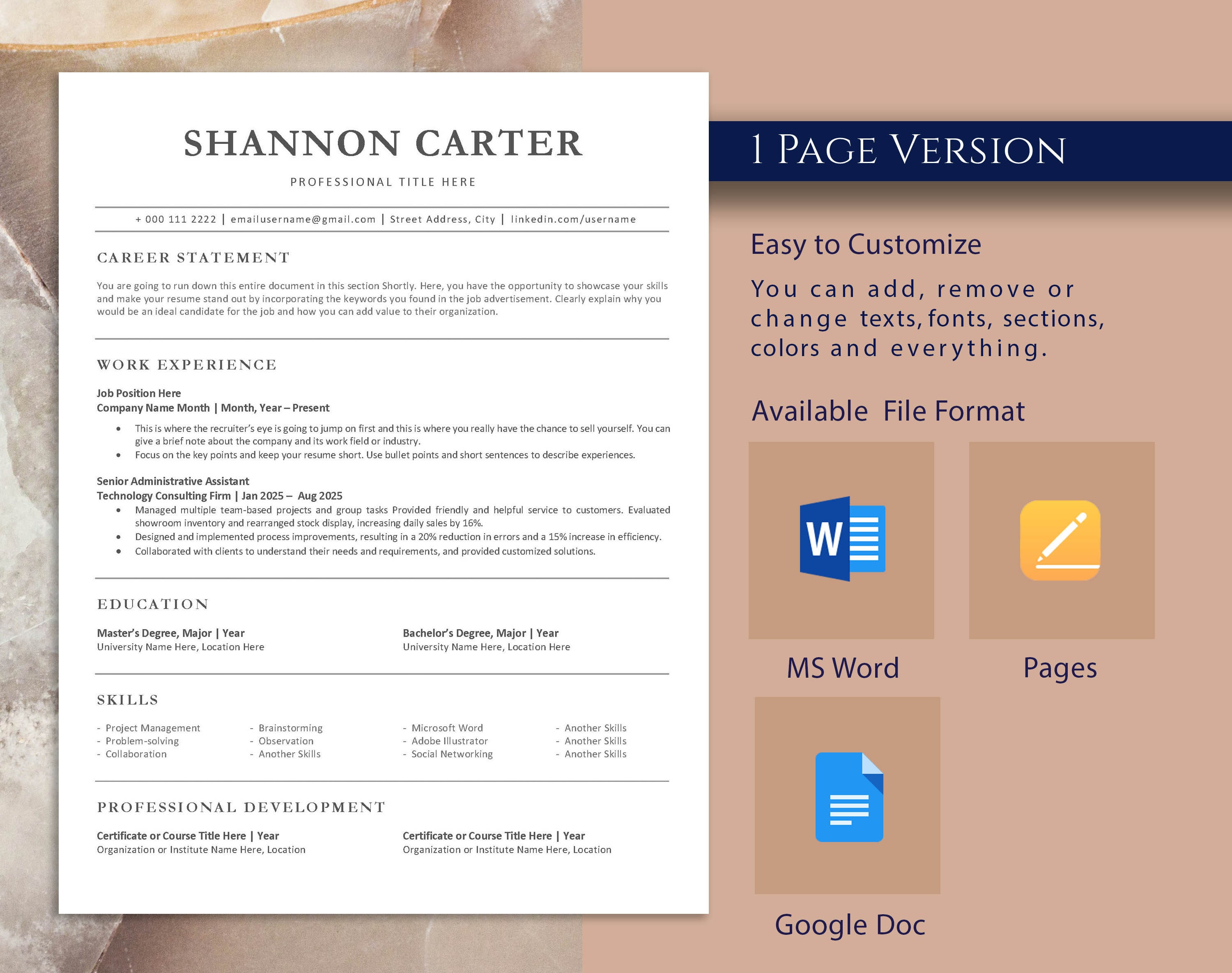 Professional ATS Resume Template, CV Template, ATS Friendly Curriculum ...
