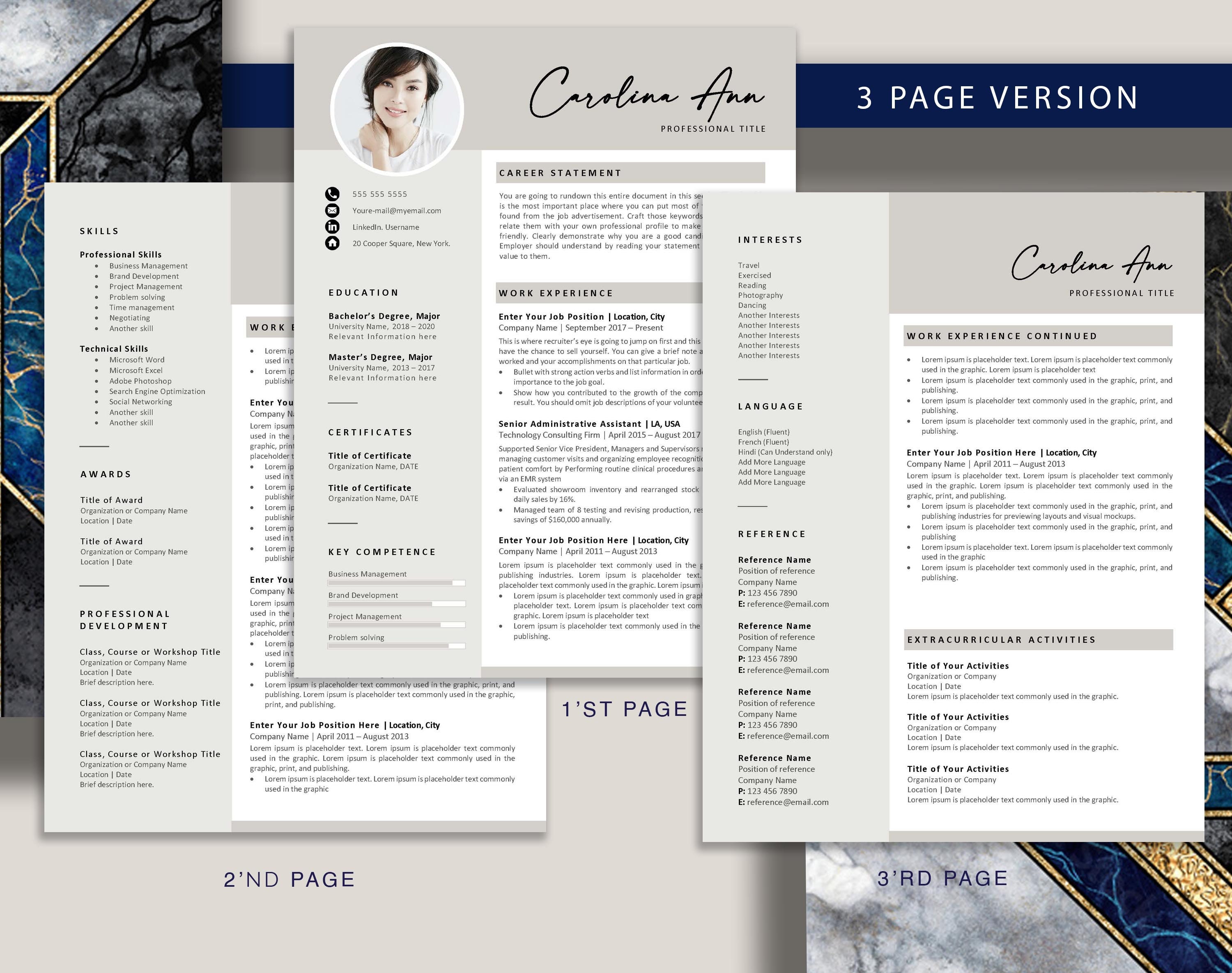 Creative Resume Template With Photo Professional CV Template - Etsy