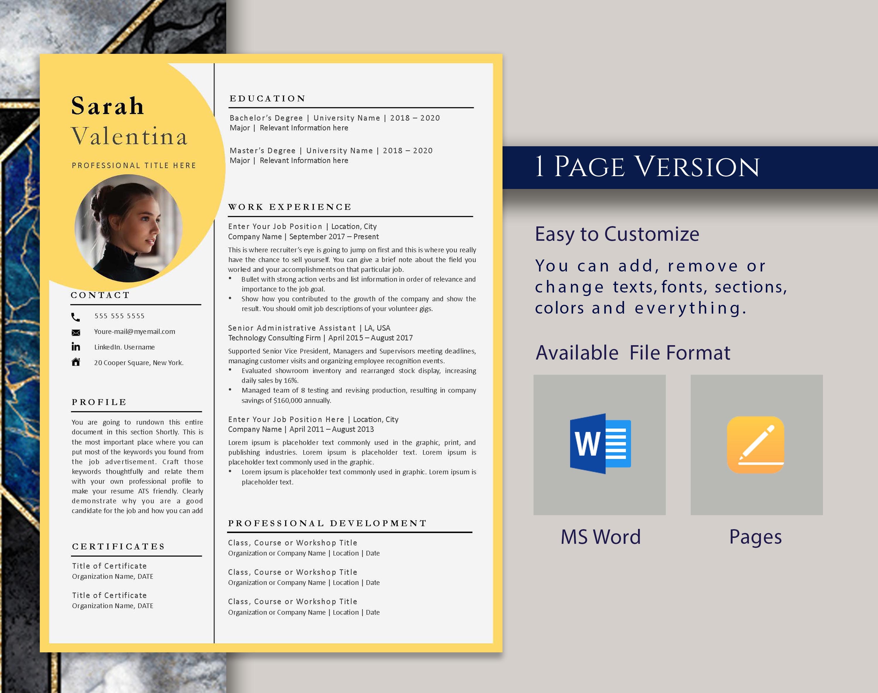 Creative Resume Template With Photo Word Pages CV Template - Etsy