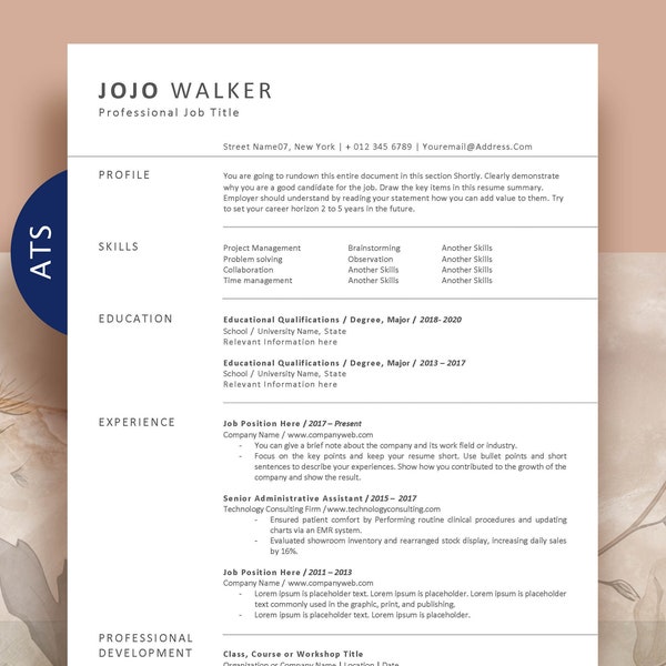 ATS Resume Template, CV Template, Applicant Tracking System Compatible ...