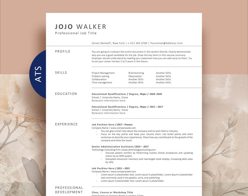 ATS Friendly Resume Template, Word, Mac Pages, Google Docs, Two Column ...