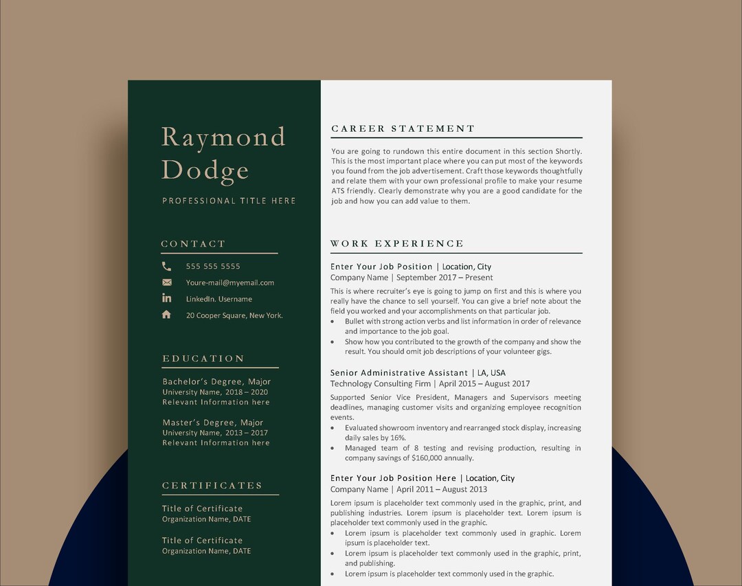 Modern Resume Template Pages Word Professional CV Template - Etsy