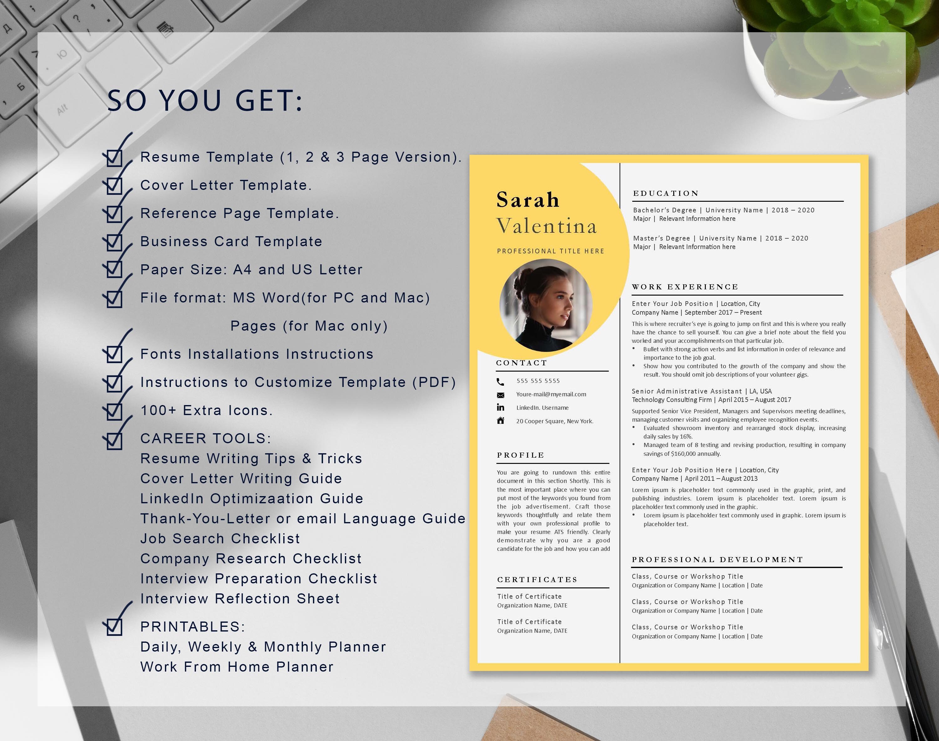 Creative Resume Template With Photo Word Pages CV Template - Etsy