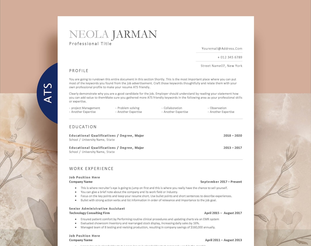 ATS Friendly Resume Template, Professional CV Templates, Executive ...