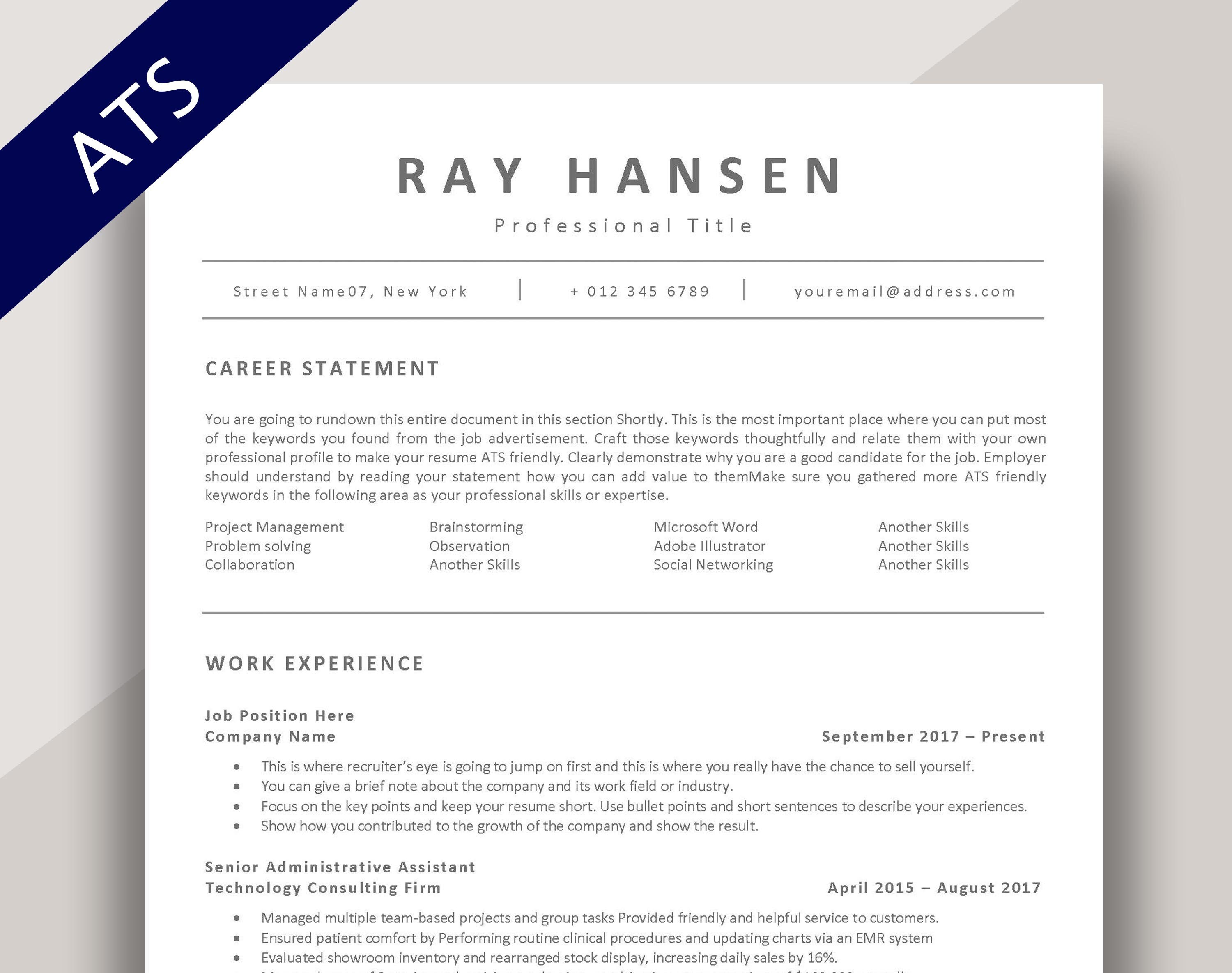 ATS Compatible Resume Template Applicant tracking system | Etsy
