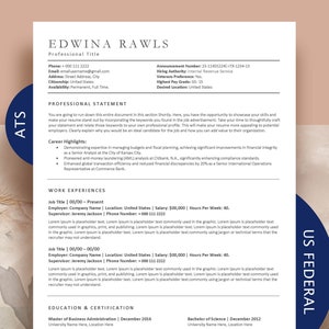 Federal Resume CV Template ATS, Usa Jobs Professional Resume, Resume ...