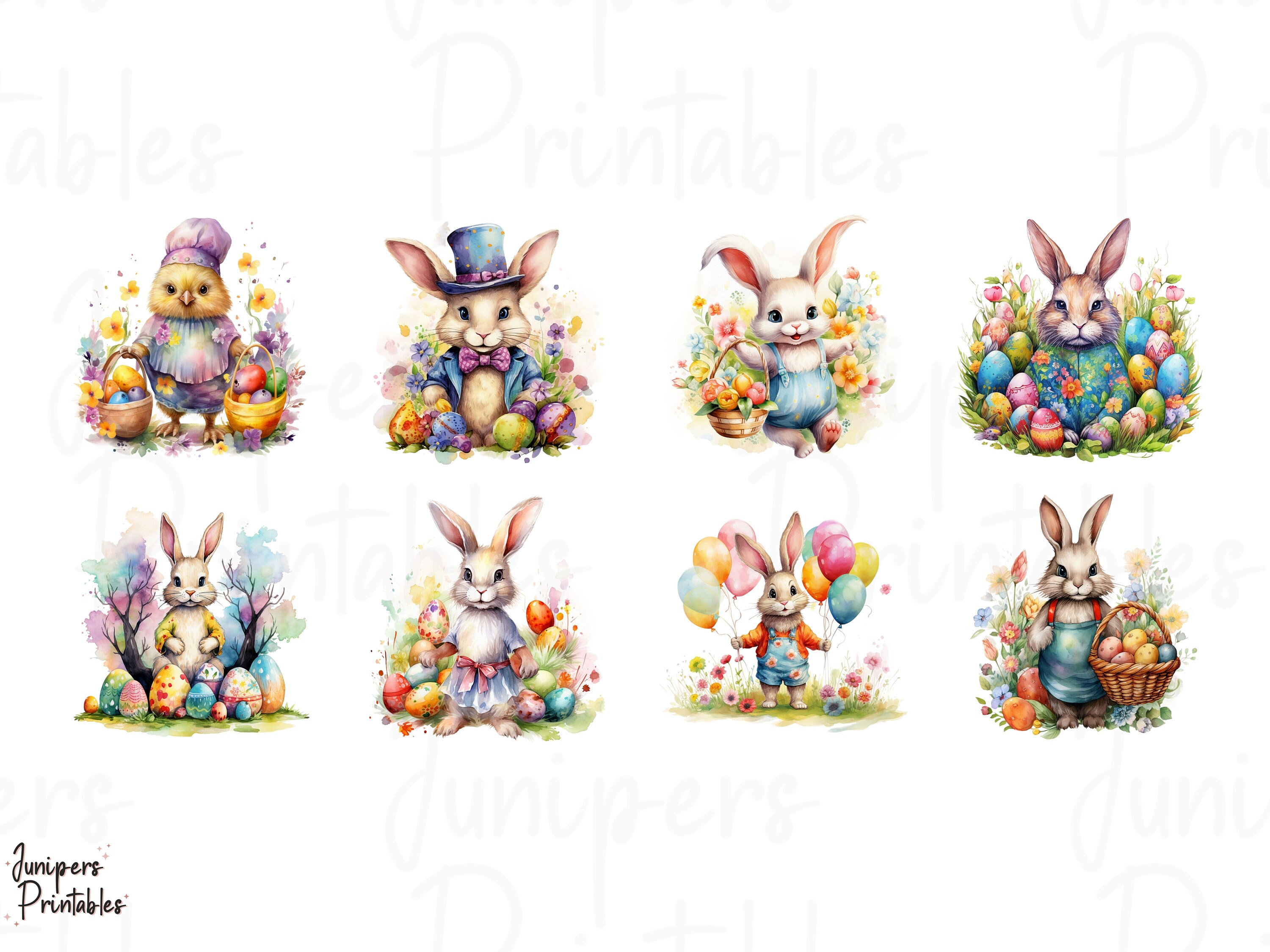 Watercolor Easter Clipart Bundle, Spring Clipart, Easter Bunny Clipart ...