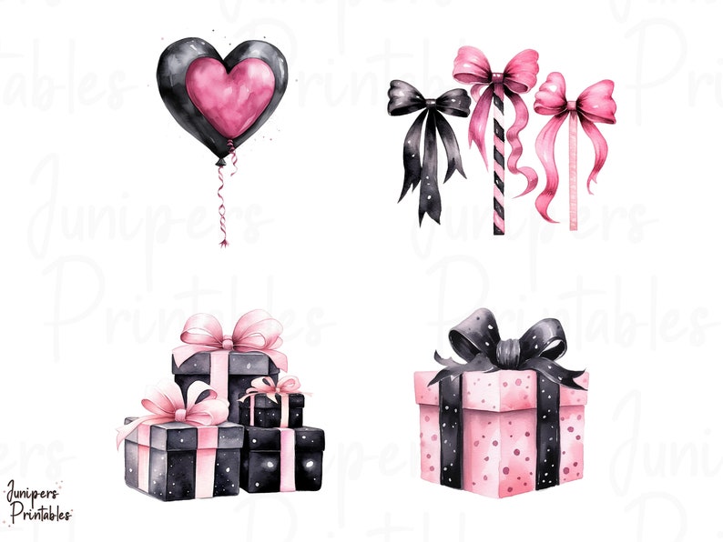 Black and Pink Party Clipart Bundle, 24 High Quality Transparent PNG ...
