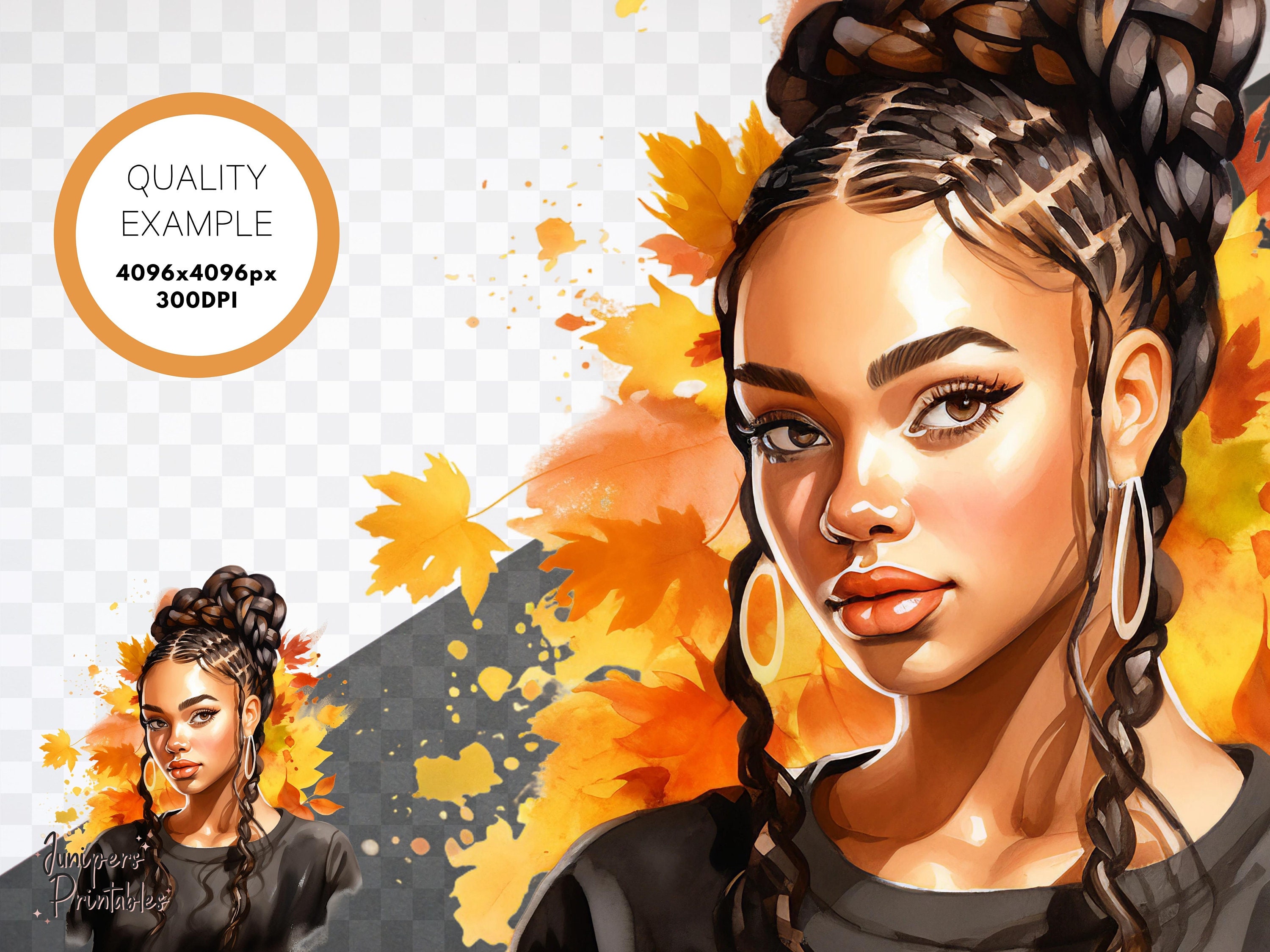 40 Watercolor Autumn Black Girl Clipart Png Fashion Girl - Etsy