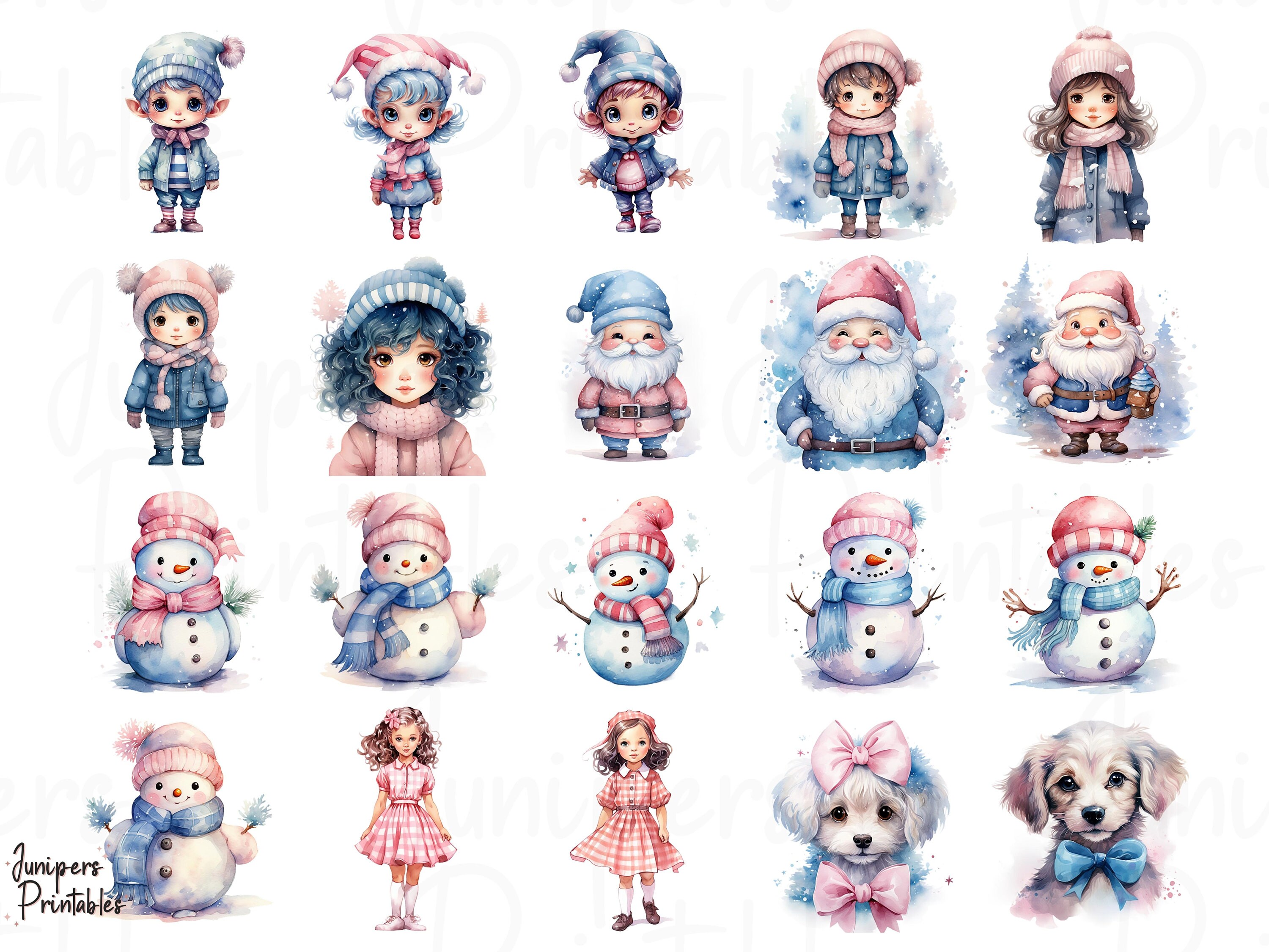 Pink and Blue Christmas Clipart Bundle, 100 High Quality Transparent ...