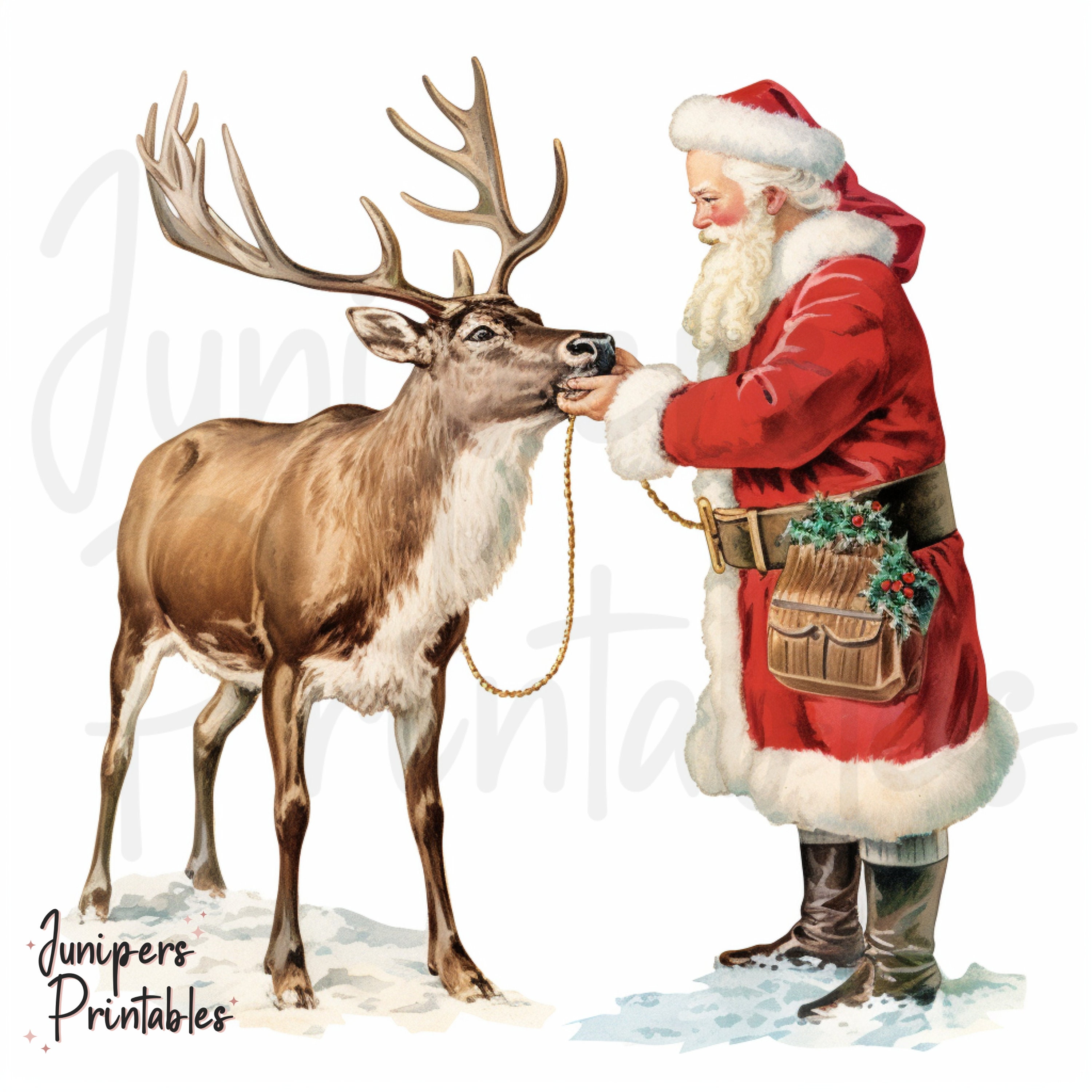 33 Christmas Santa and Reindeer Clipart, High Quality Jpgs, Digital ...