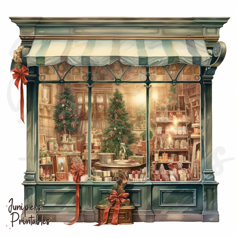 27 Vintage Christmas Store Front Clipart, High Quality Jpgs, Digital ...