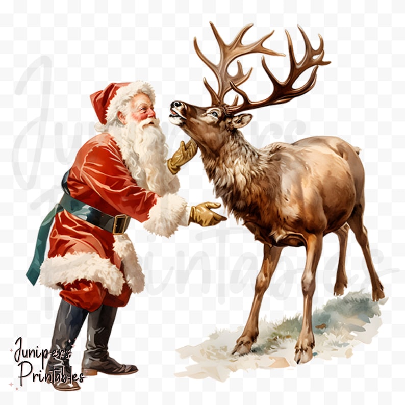 33 Christmas Santa and Reindeer Clipart, High Quality PNG, Digital ...