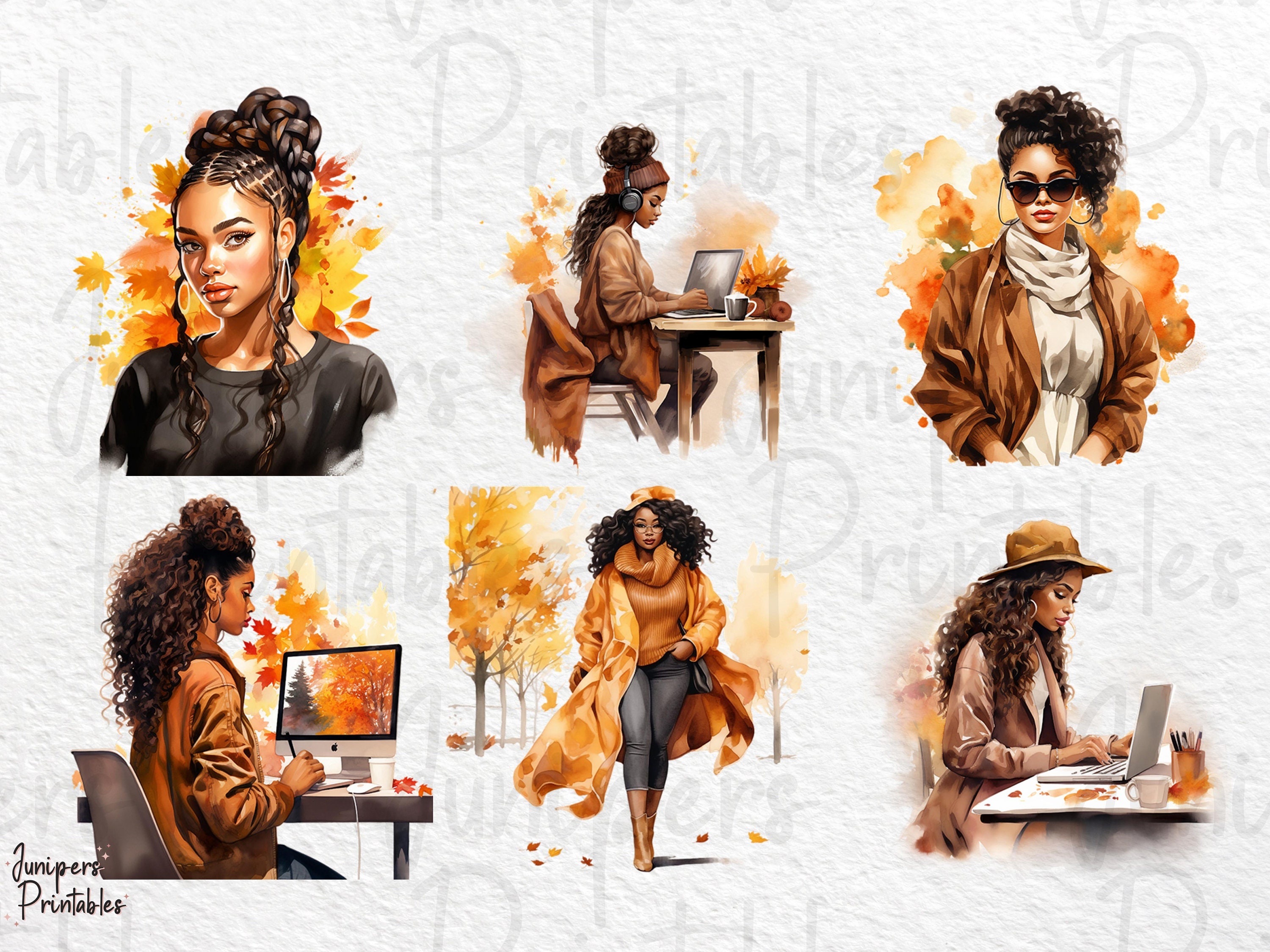 40 Watercolor Autumn Black Girl Clipart Png Fashion Girl - Etsy