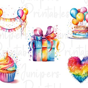 Rainbow Birthday Party Clipart Bundle, 25 High Quality Transparent PNG ...