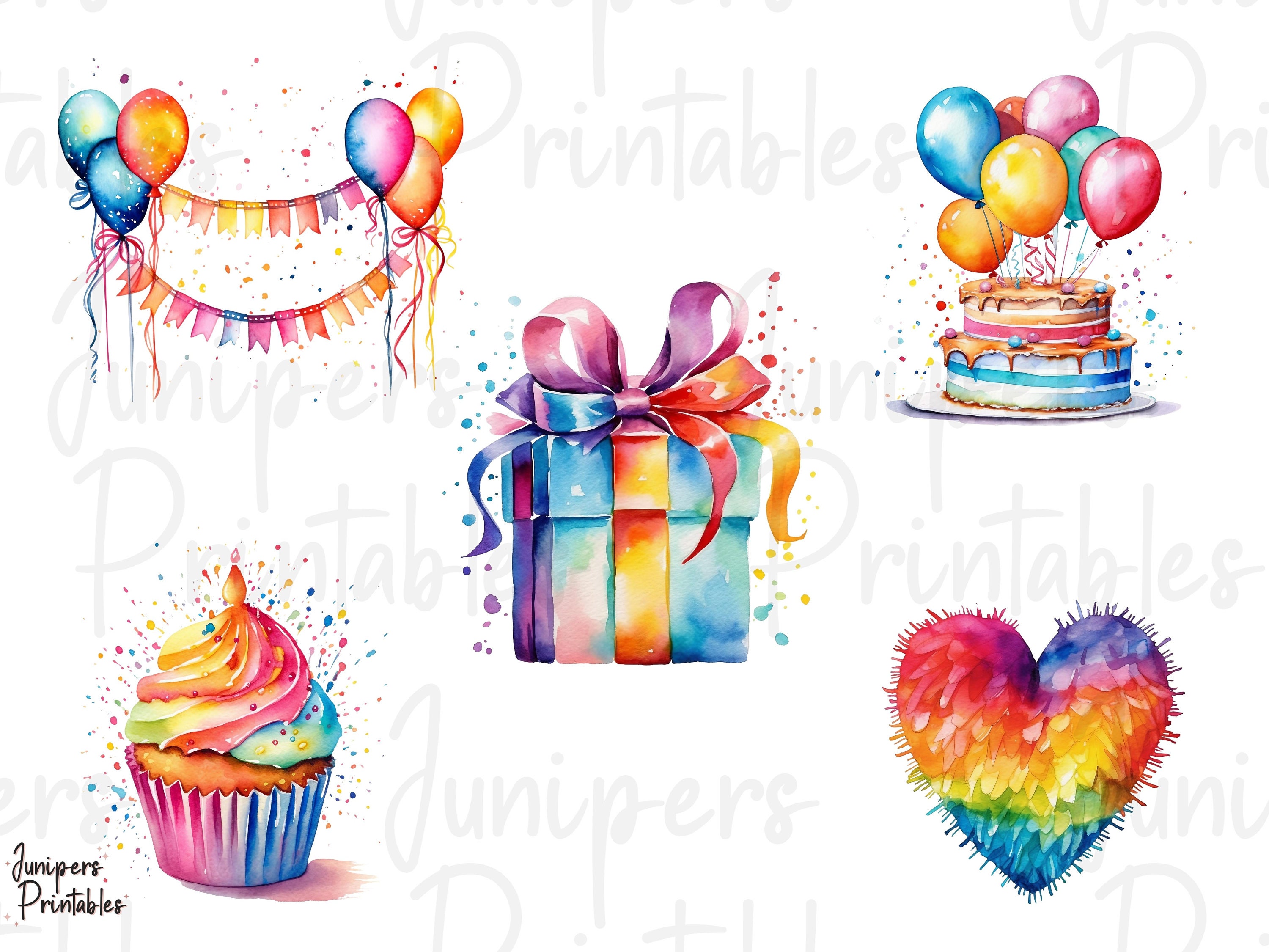 Rainbow Birthday Party Clipart Bundle, 25 High Quality Transparent PNG ...