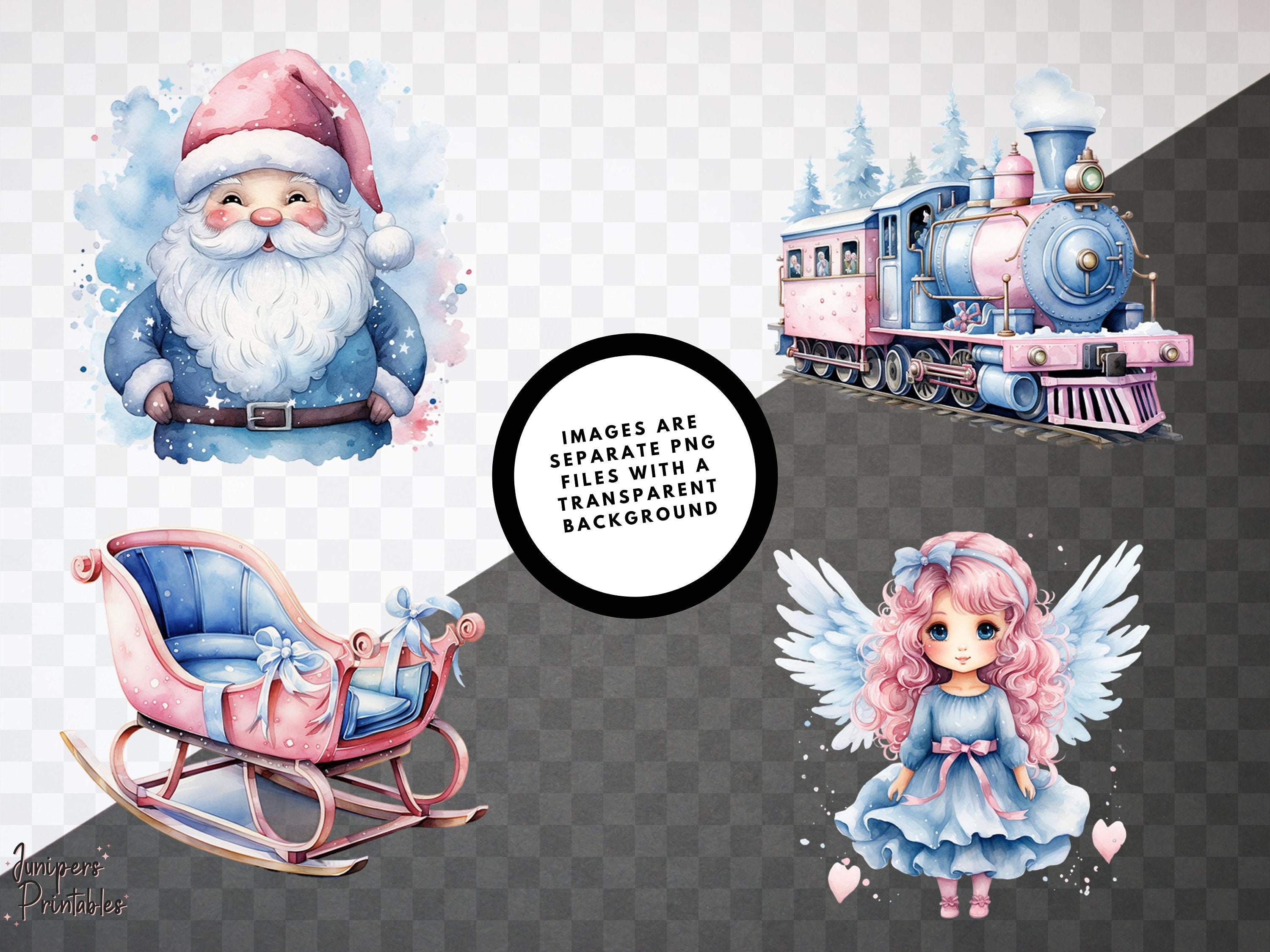 Pink and Blue Christmas Clipart Bundle, 100 High Quality Transparent ...
