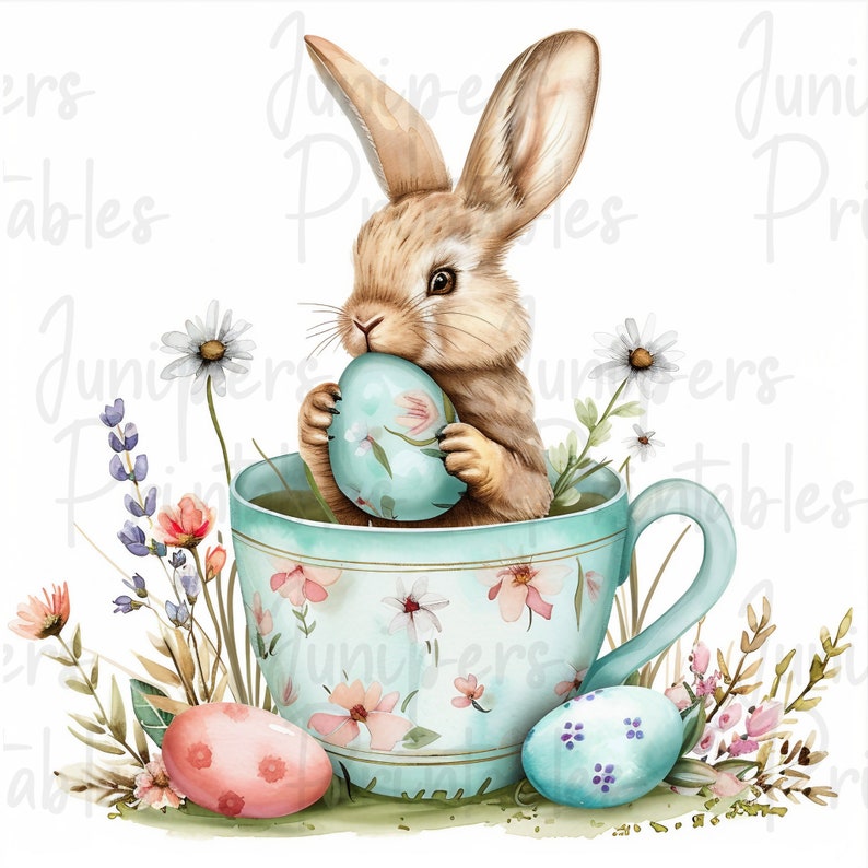 10 Easter Bunny Clipart, Floral Rabbit Clipart, Printable Watercolor ...